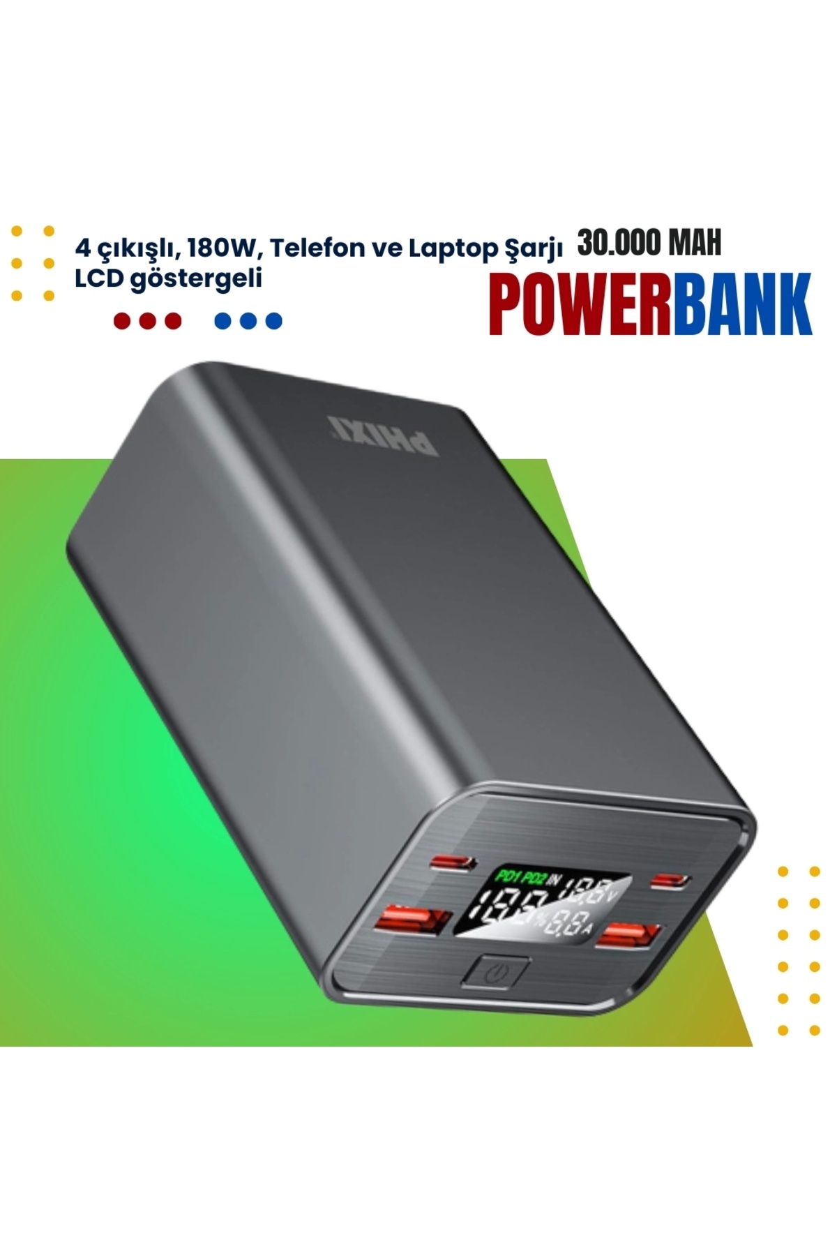 Phixi Up180 30.000mah 4 Çıkışlı Lcd Göstergeli Powerbank - 180w Pd Usb ...