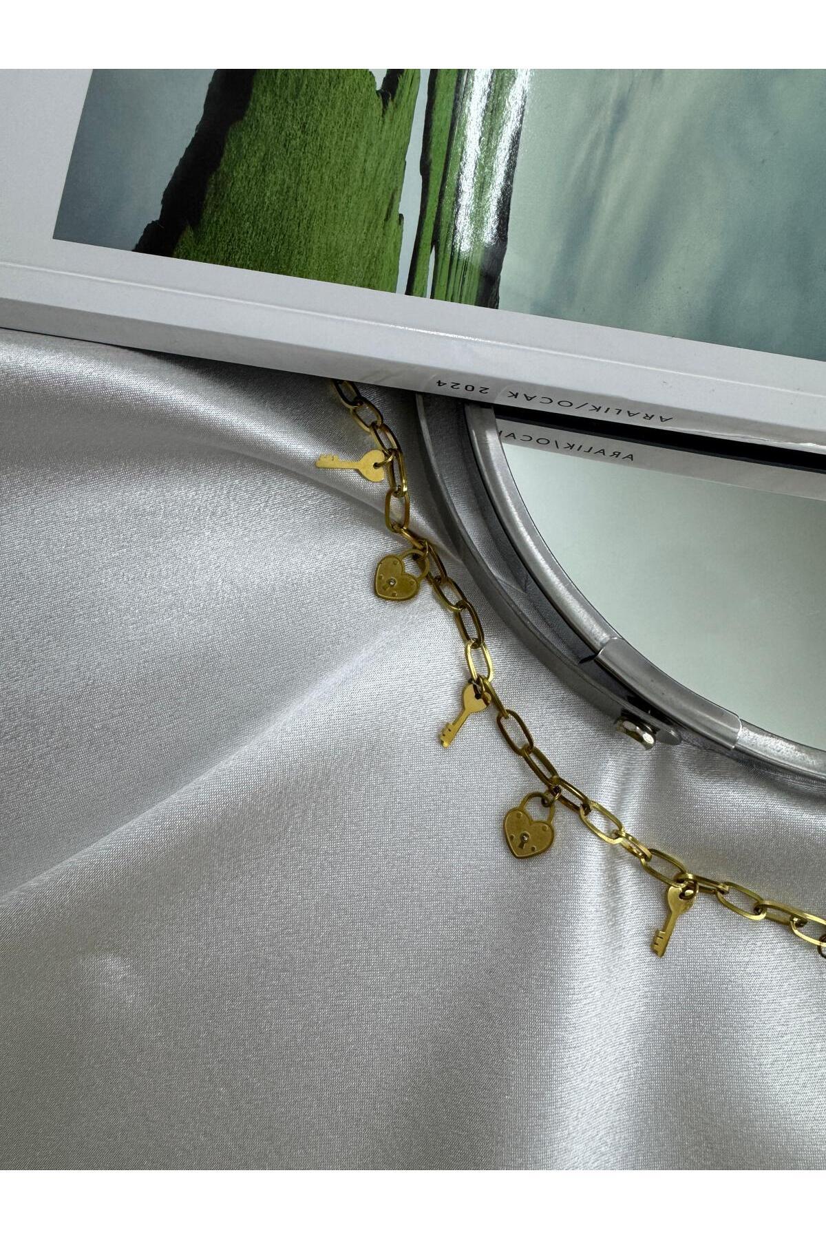 stainless steell PASLANMAZ ÇELİK 5 CHARMLI KALP VE ANAHTAR BİLEKLİK ...