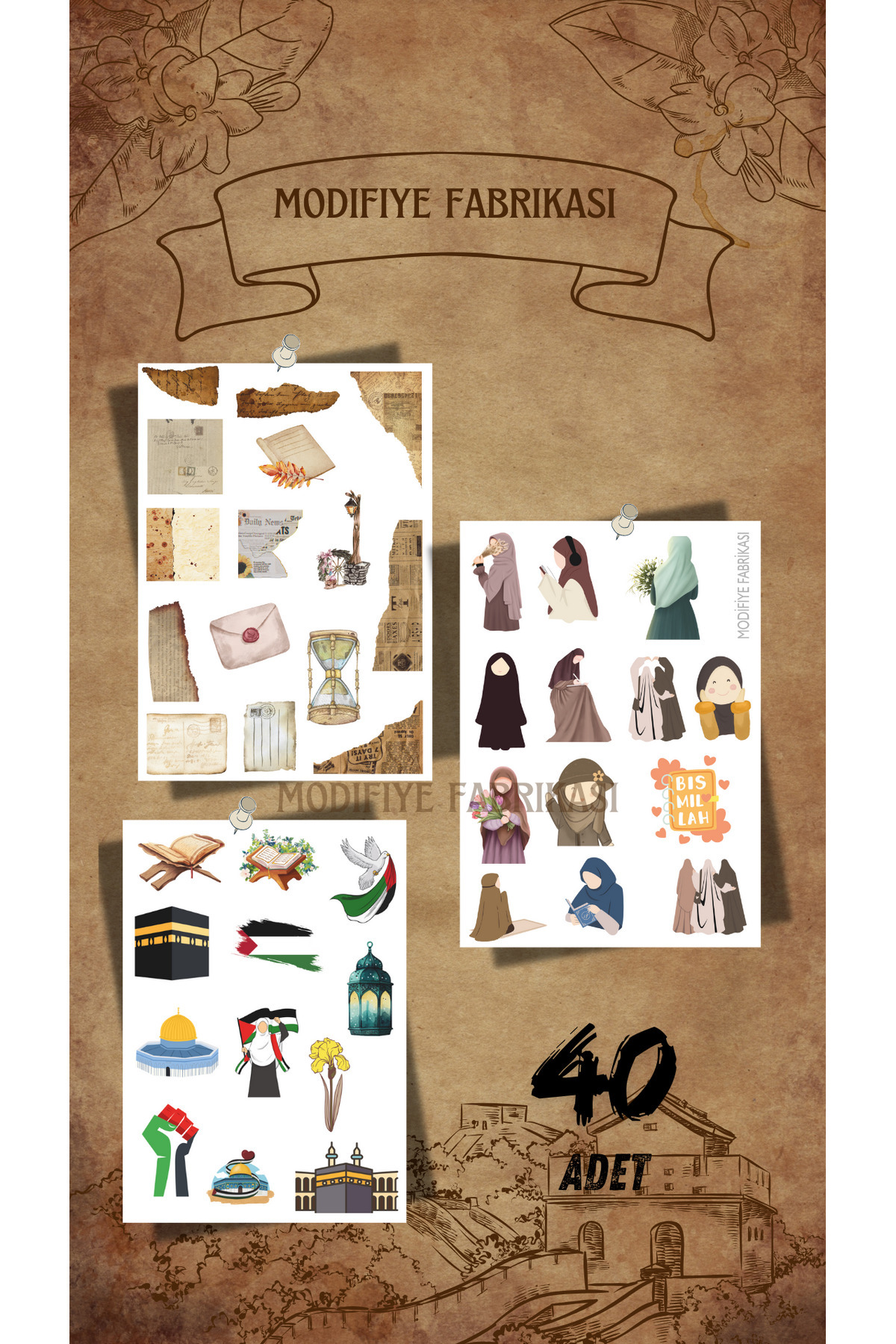 Modifiye Fabrikası UV Baskılı Vintage Temalı Girl Sticker Planner ...