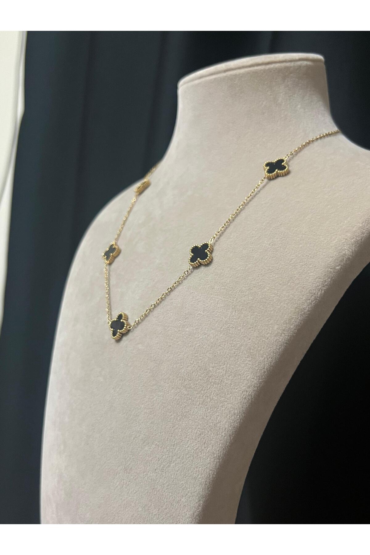 HALSE Çelik Gold Renk Siyah Mineli Yonca KolyeFiyatı, Yorumları - Trendyol