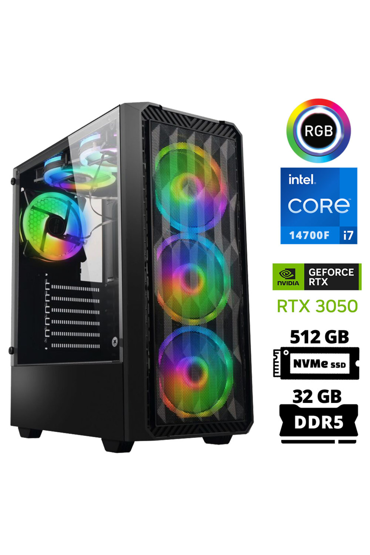 XASER Delux X87 i7 14700F 32GB DDR5 Ram 512GB M.2 NVMe SSD 6GB RTX3050 ...