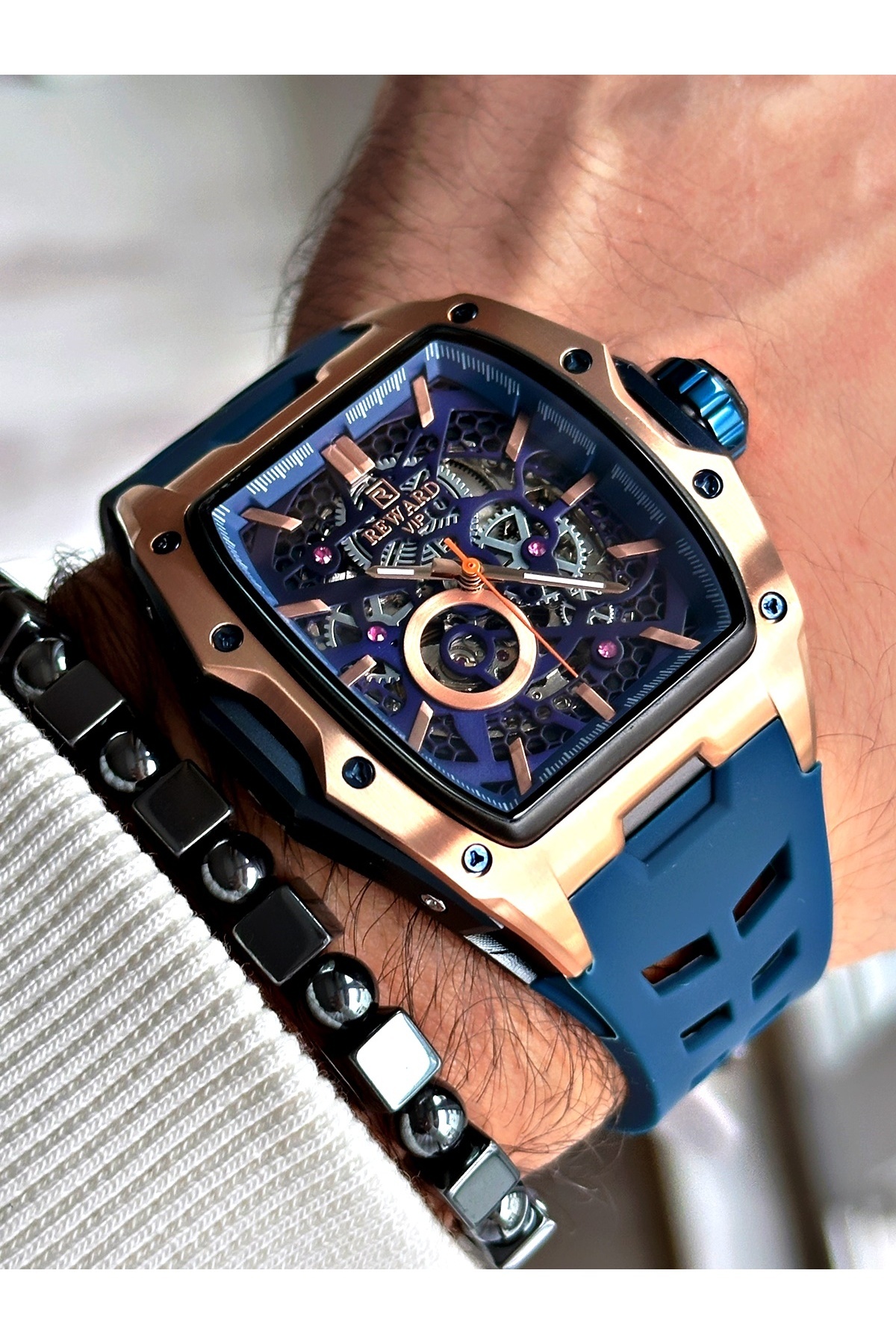 Reward Black Color Steel Case Automatic Sport Silicone Business Men's ...