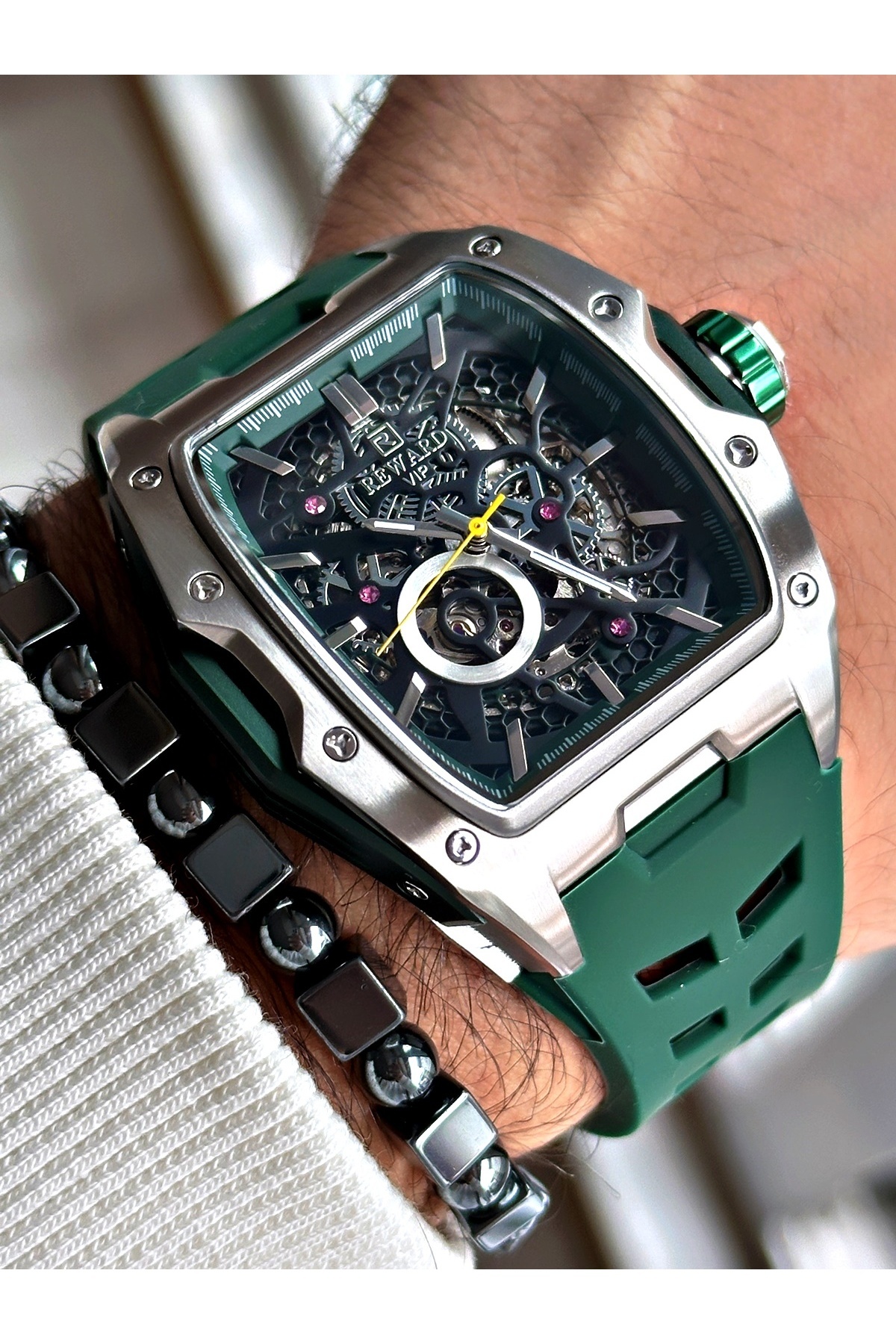 Reward Black Color Steel Case Automatic Sport Silicone Business Men's ...