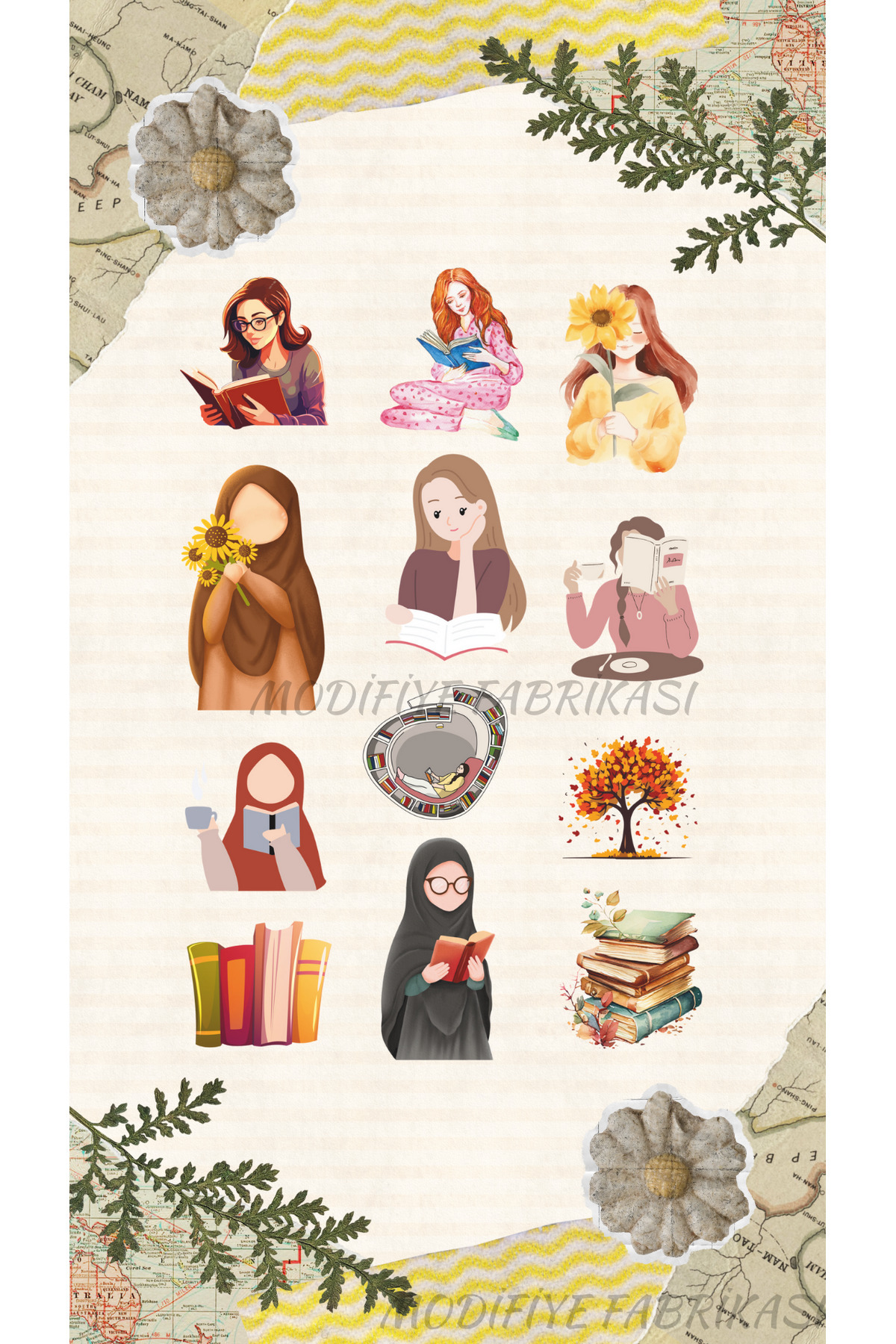 Modifiye Fabrikası UV Baskılı Kitap Okuyan Kız Temalı Sticker Seti ...