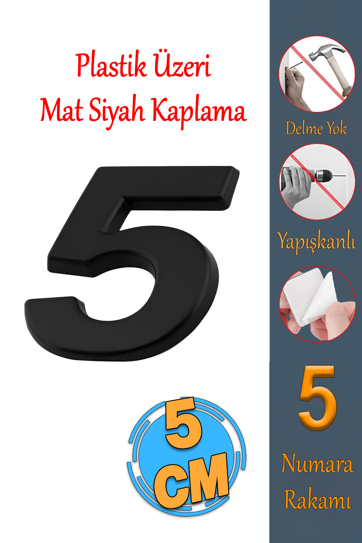 Badem10 Yapışkanlı Kapı Numarası Küçük Boy 50 mm 5 cm Numara 5 Rakam ...