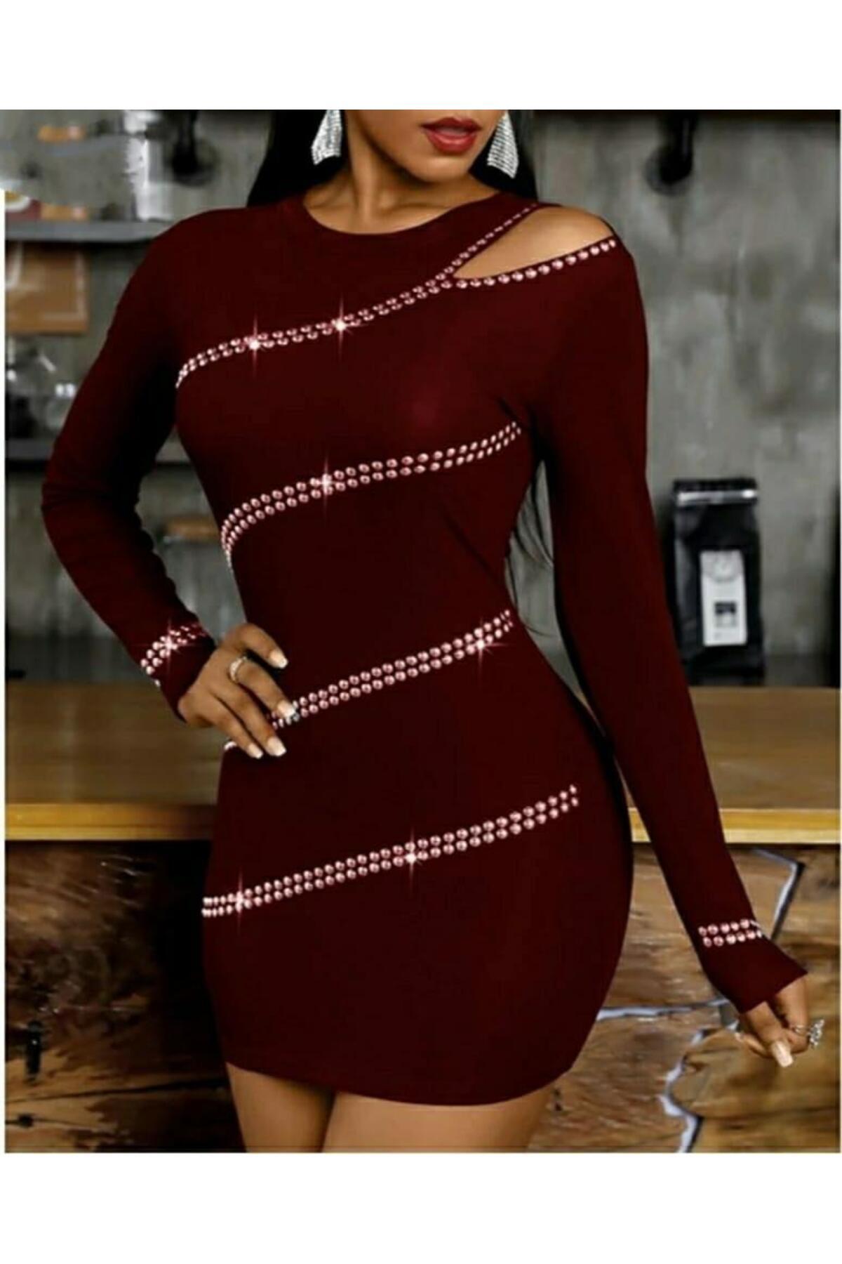 etol textile Kadın Uzun Kollu Omuz Pencere Detay Taş Işlemeli Dalgıç ...