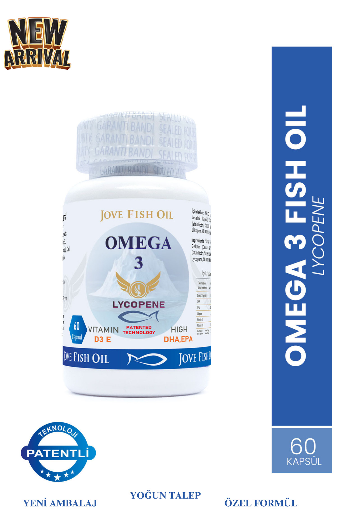 Jove Fish Oil Omega-3 E Vitamini D3 Vitamini Likopen Yüksek Epa Dha 60 ...