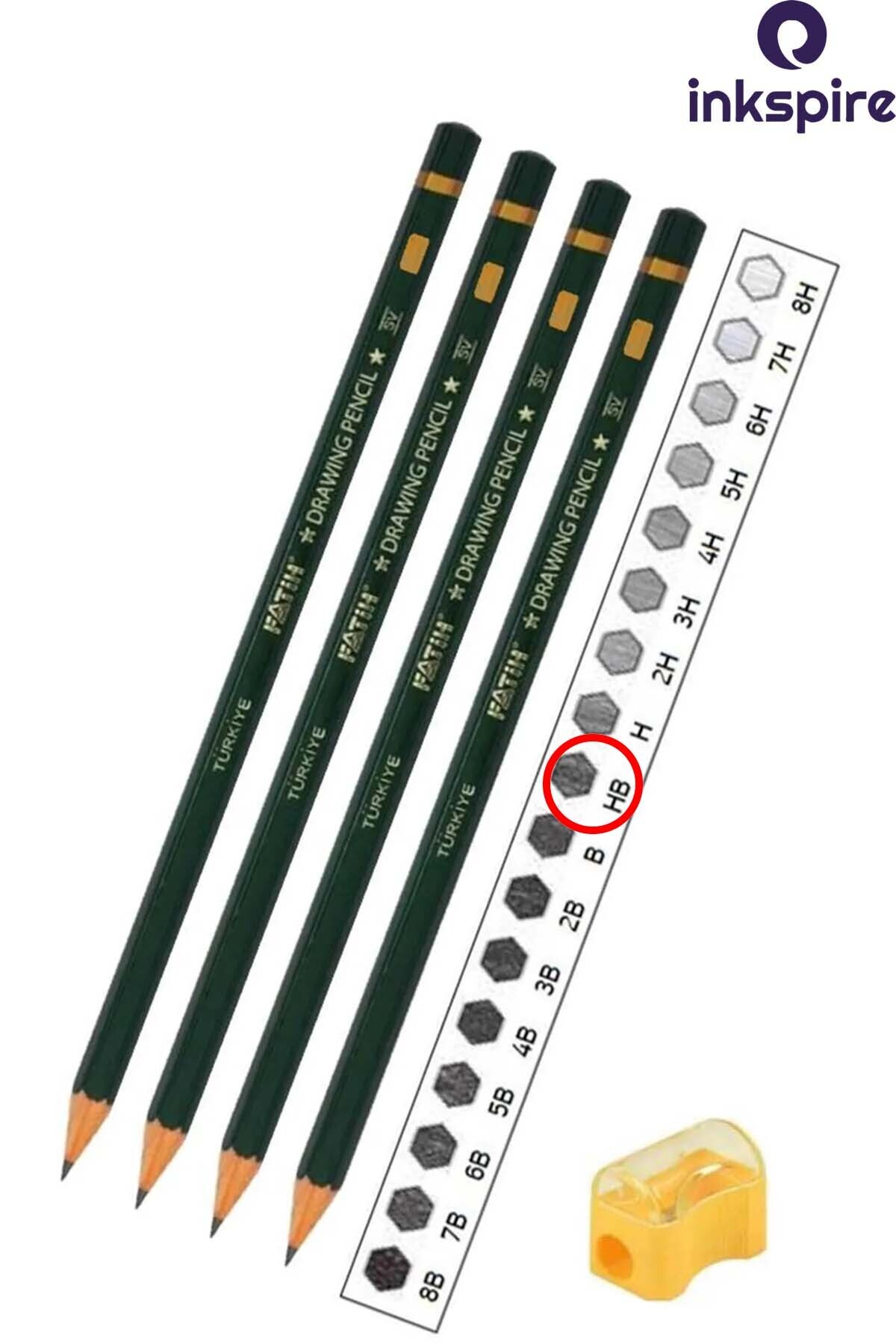 inkspire HB Resim Kalemi Dereceli Kalem Kalemtıraş Seti 4 Adet Fatih ...