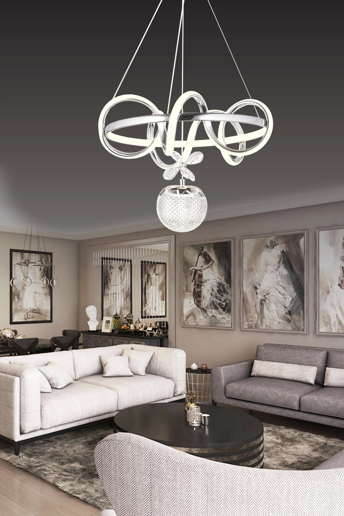 NZL Lighting Modern Kıvrımlı Tekli Toplu Üç Renkli Krom Sarkıt Led ...