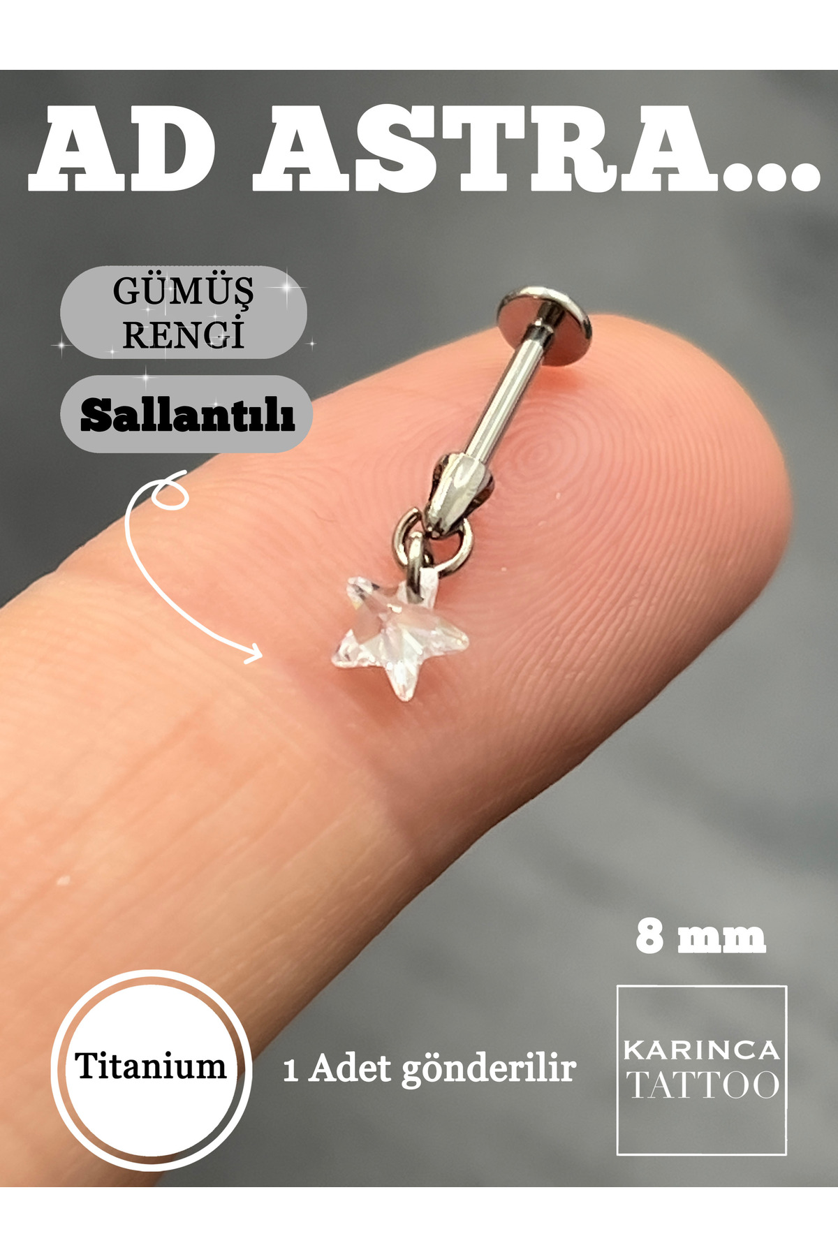 Karınca Piercing Minimal Yıldız Sallantılı Zirkon Taşlı Titanyum Tragus ...