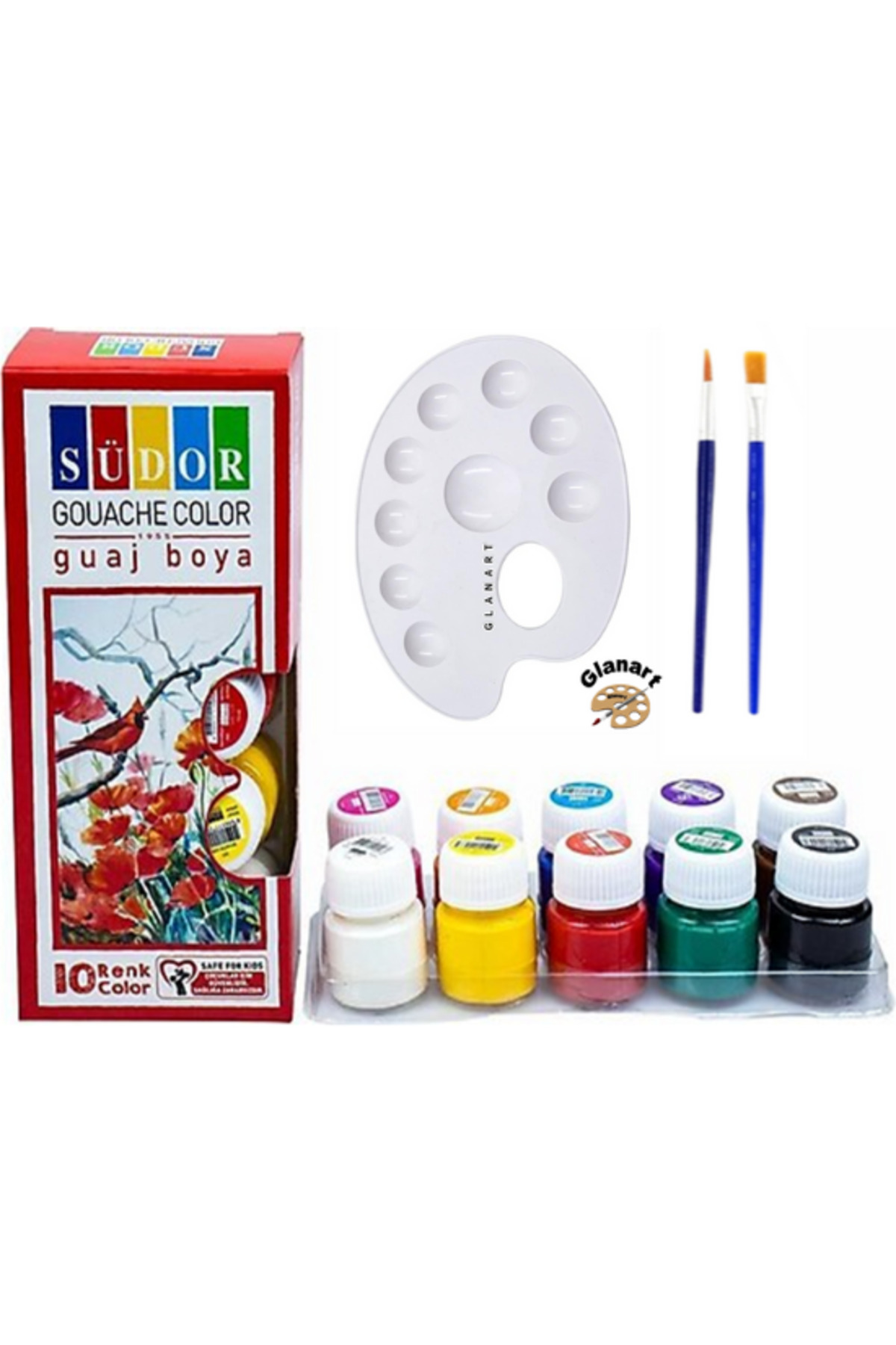 Glanart sentetik ipek fırçalı 10 renk guaj boya seti 10x20 ml - Fiyatı ...