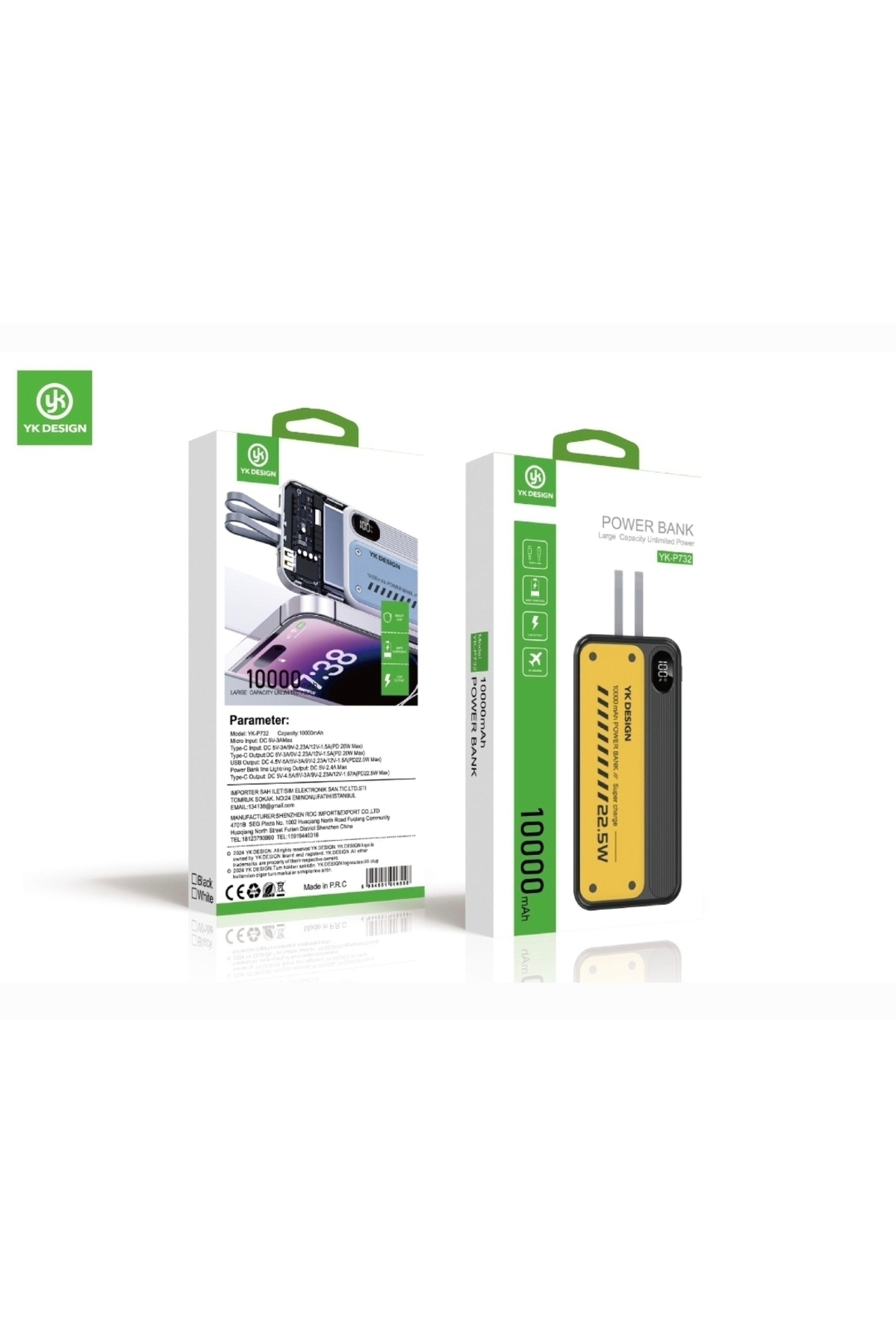 YK Design 10.000mah Kendinden Kablolu Ve Şarj Göstergeli, Hızlı Şarjlı ...