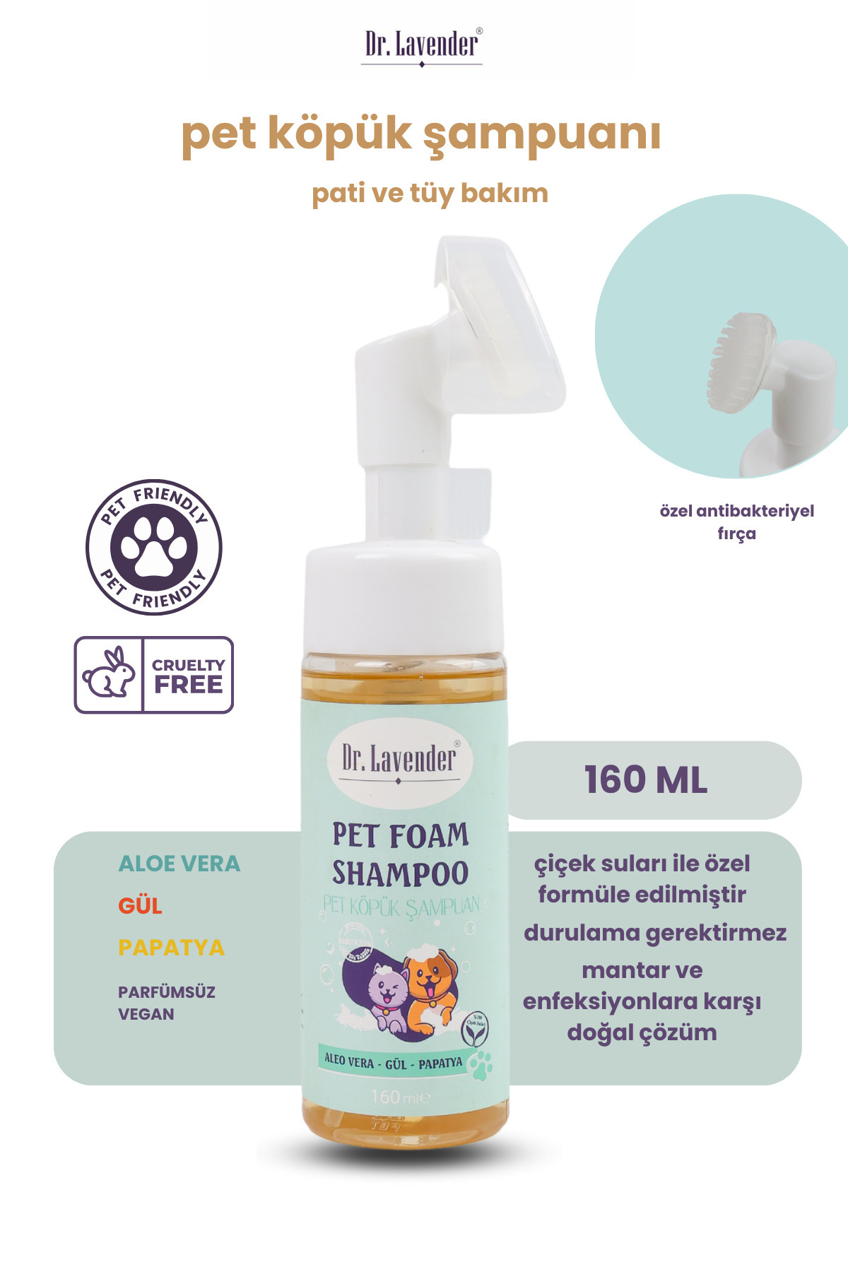 Dr. Lavender Antiseptik Pet Köpük Şampuanı Antibakteriyel Fırçalı ...