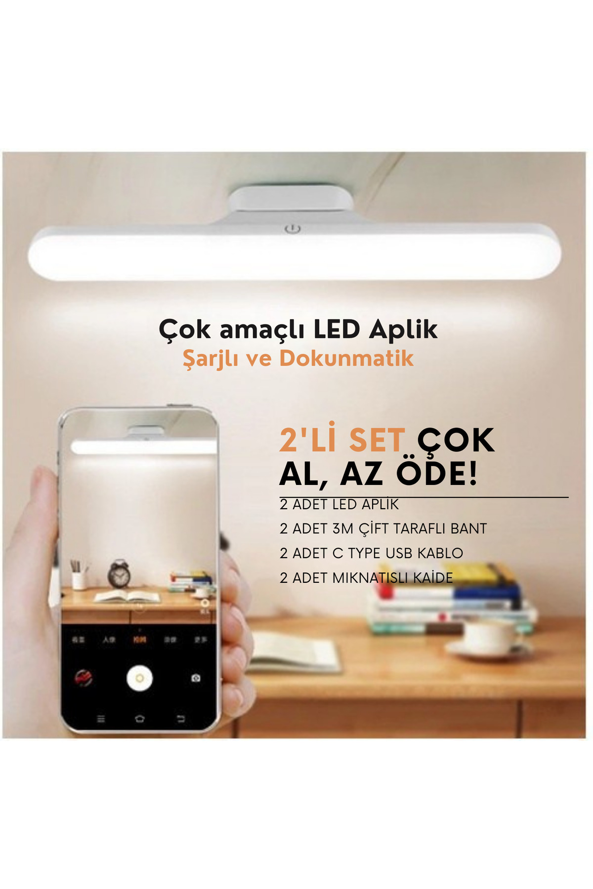 Hightek Şarjlı Led Işık 2'li Set, Usb Şarjlı Kablosuz Mıknatıslı Led ...