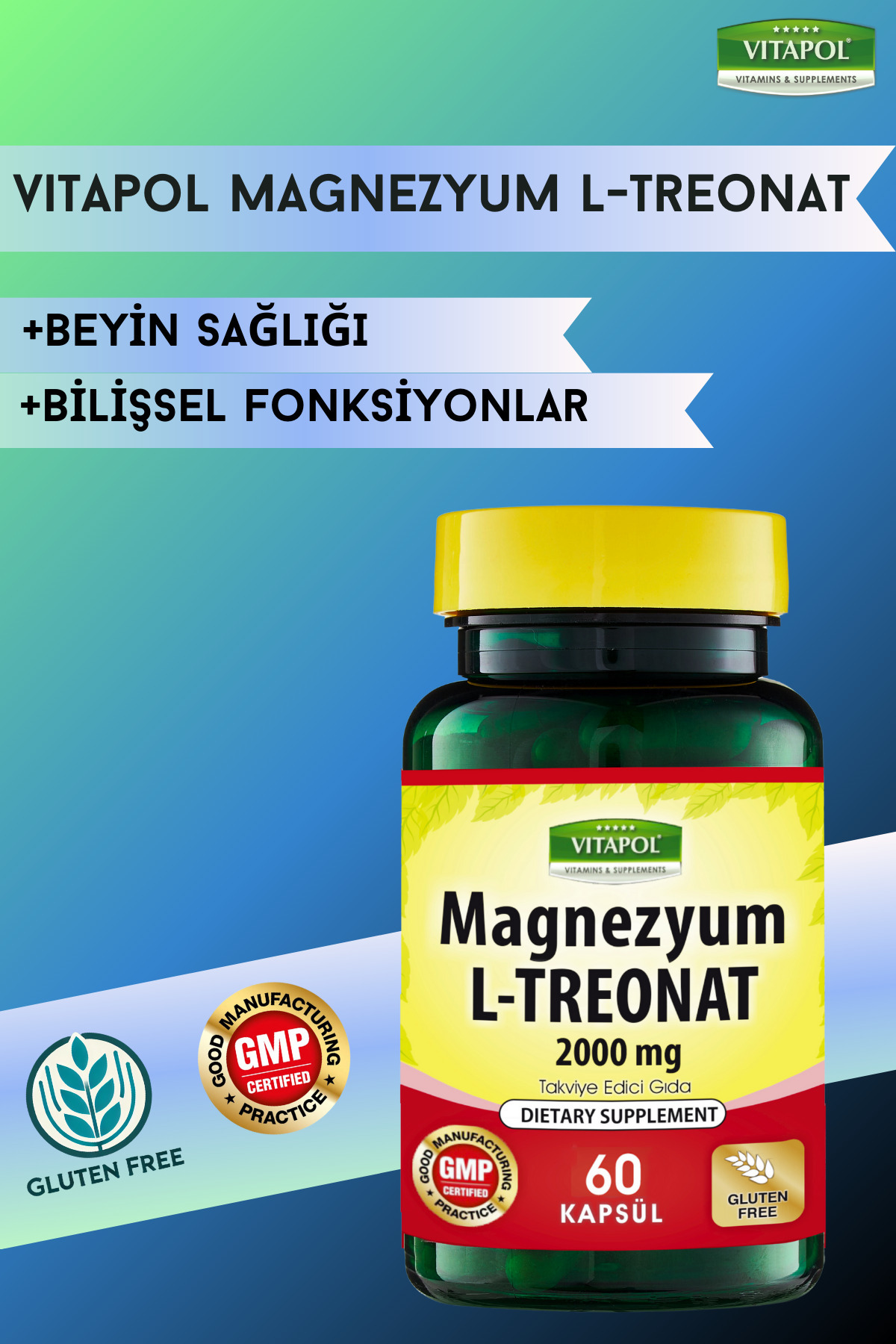 Vitapol Magnezyum L-treonat 2000 Mg 60 Vegan Kapsül Magnesium L-treonate - Fiyatı, Yorumları