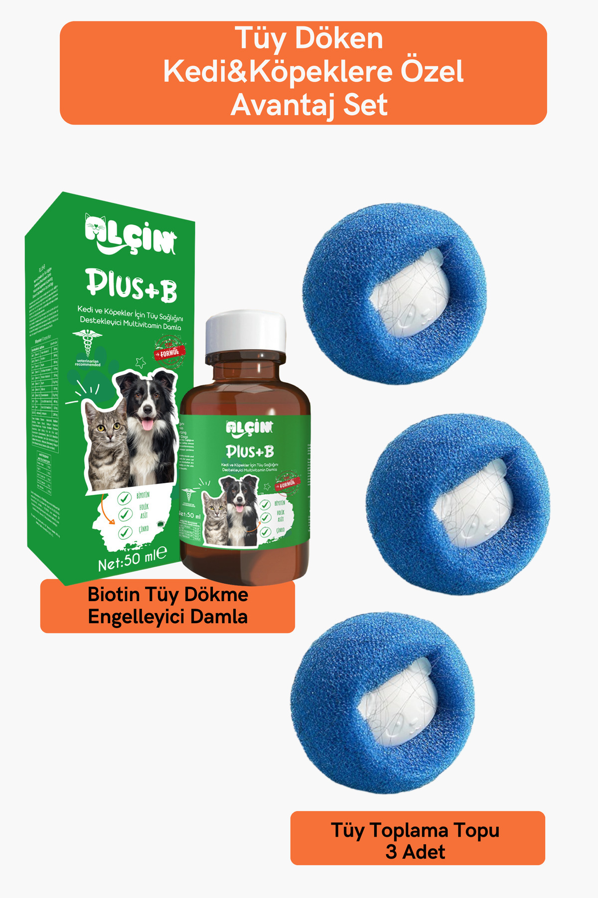 ALÇİN Tüy Toplama Topu & Kedi Köpek Tüy Dökme Engelleyici Damla Fırsat ...