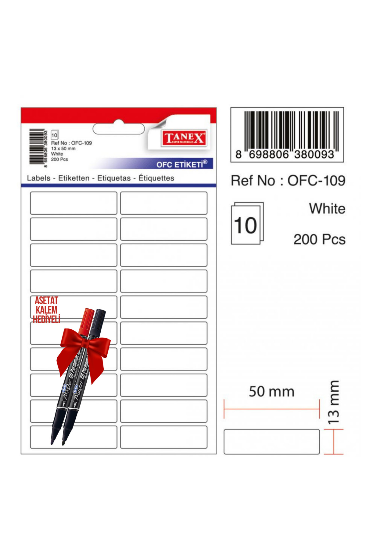 Tanex OFC-109 50x13 Mm Beyaz Ofis Etiketi 10 sayfa 2'li Asetat Kalem ...