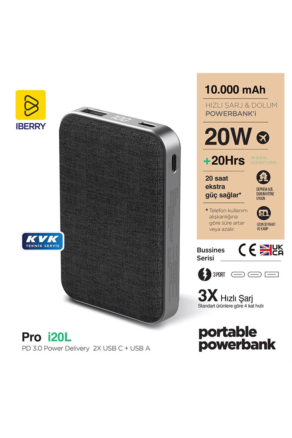 İBERRY IBERRY i20L 10000mAh PD 3.0 20W Hızlı Powerbank Taşınabilir Şarj ...