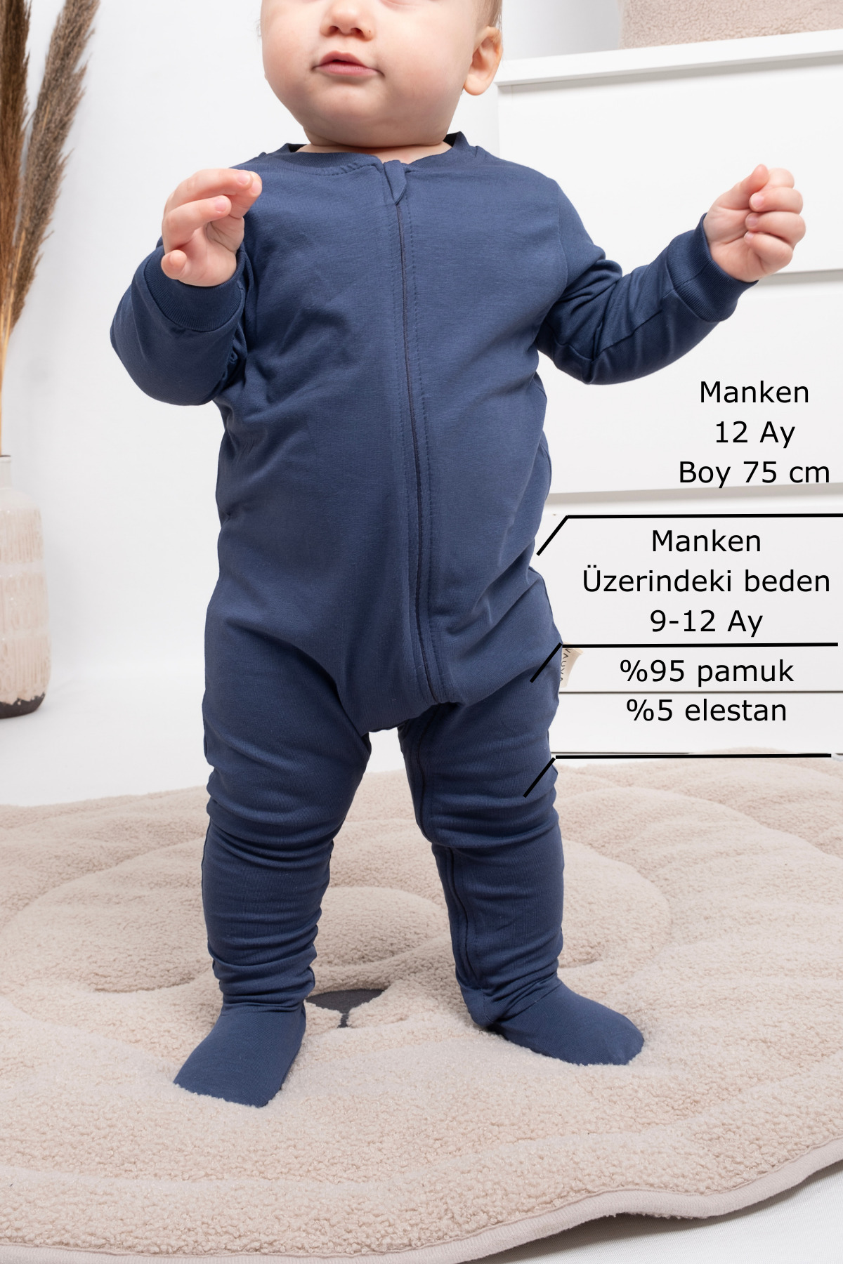 Vauva Kız Erkek Bebek Çocuk Tulum Uzun Kollu Patikli Fermuarlı Uyku ...