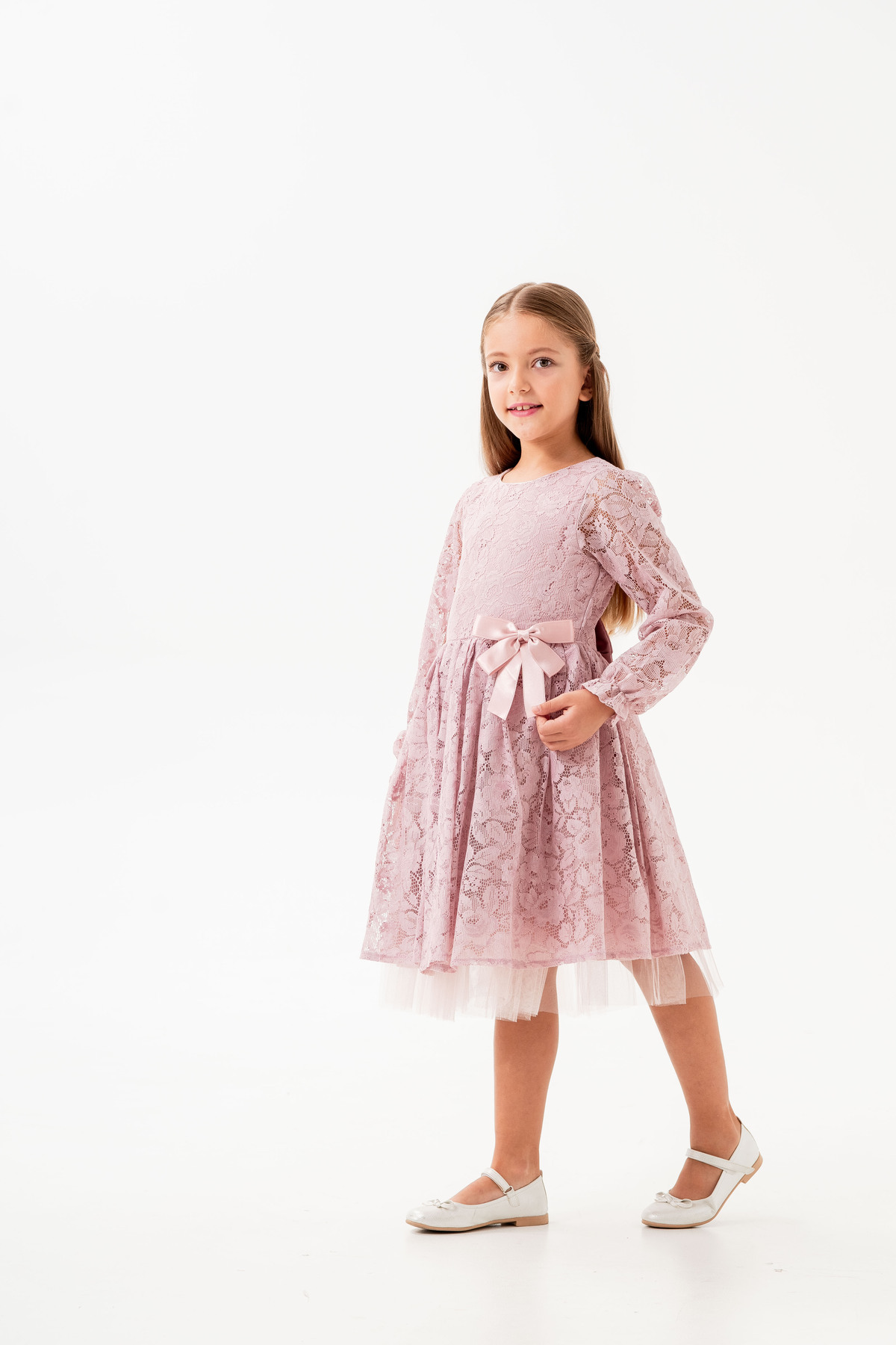 Eray Kids Kız Çocuk Abiye Elbise Dantelli Çiçek Desenli Fiyonk Detaylı ...