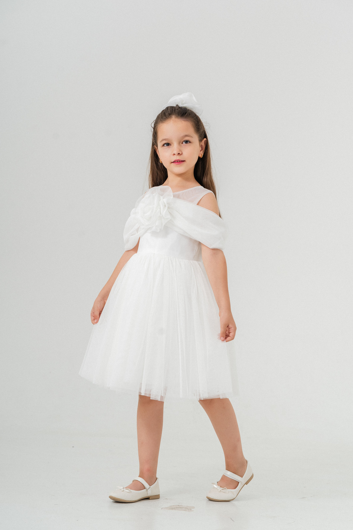 Eray Kids Düşük Kollu Gül Detaylı Fırfırlı Kız Çocuk Abiye Elbise ...