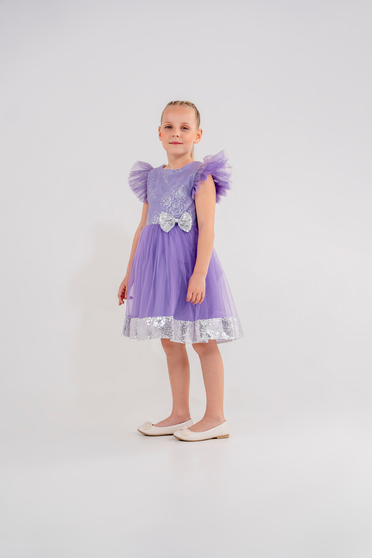 Eray Kids Kolları Fırfırlı Simli Pullu Fiyonk Detaylı Kız Çocuk Abiye ...