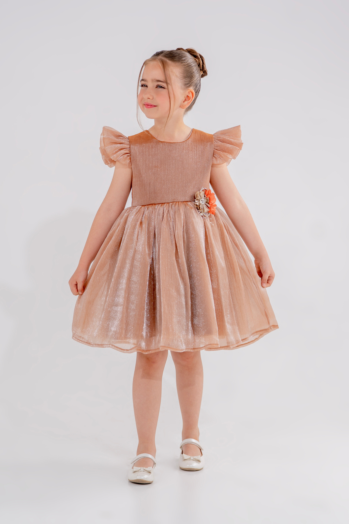 Eray Kids Kolları Fırfır Detaylı Çiçekli Kız Çocuk Abiye Elbise ...