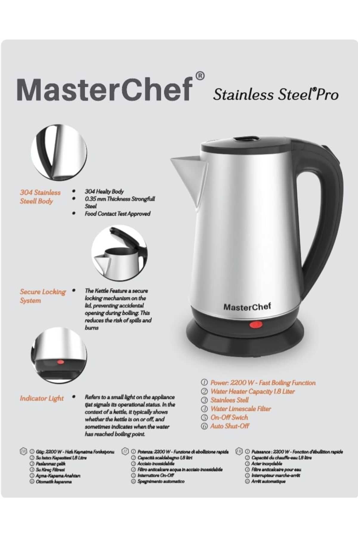 Masterchef 1.8 Lt Paslanmaz Çelik Kettle - Su Isıtıcı - Fiyatı, Yorumları
