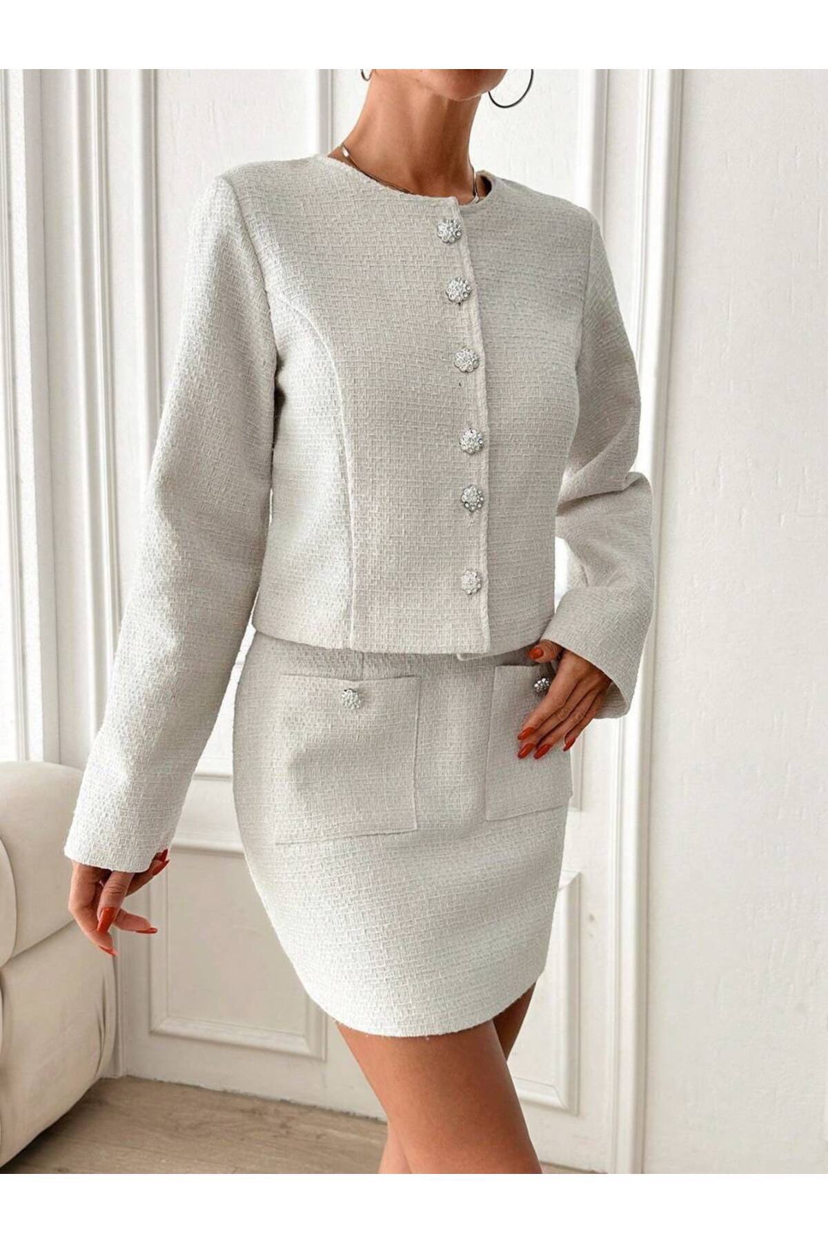 Elaxi Simli Tweed Kumaş İkili Takım - Fiyatı, Yorumları