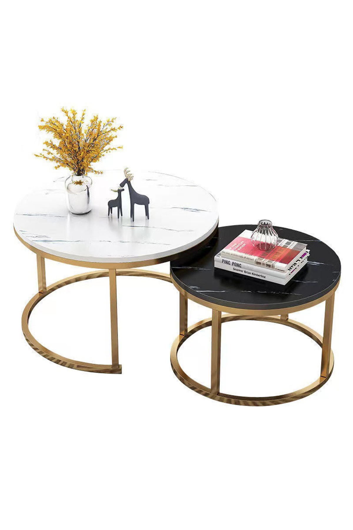 EqiEch Round Coffee Table Set of 2, Stacking Side Tables, Metal Frame ...