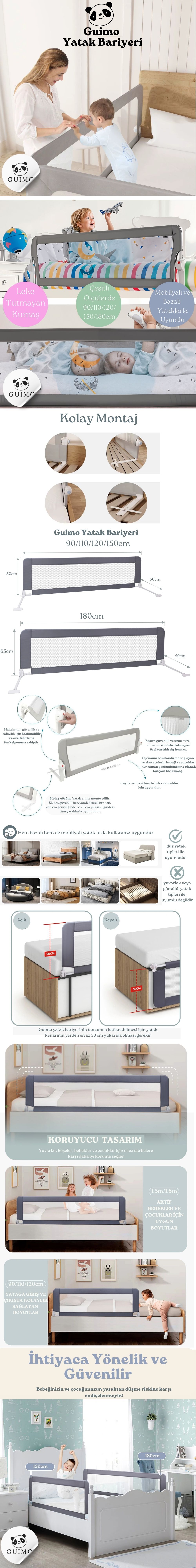 GUİMO Guimo 150cm Yatak Bariyeri Katlanır Baza Korkuluğu Beyaz Foldable ...