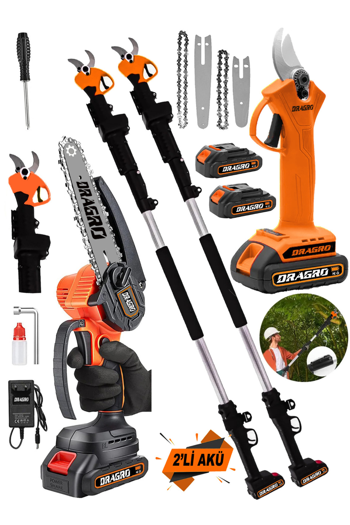 Dragro Alman 598 Vf 20 Ah 2 Li Set 2 Akülü Çift Teleskop Şarjlı Ağaç ...
