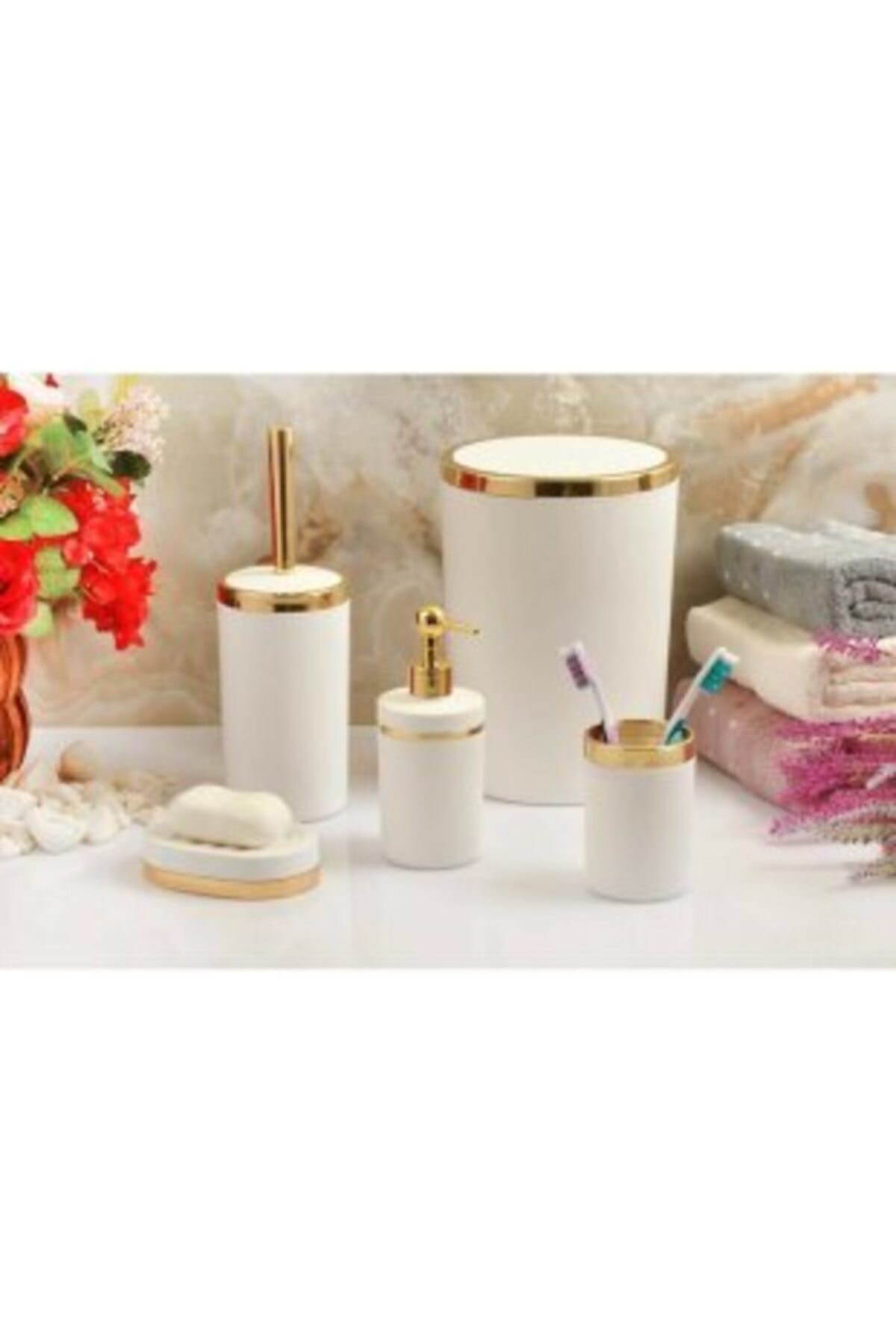 Genel Markalar 5 Parça Akrilik Gold Çizgi Soft Banyo Takımı Yuvarlak ...