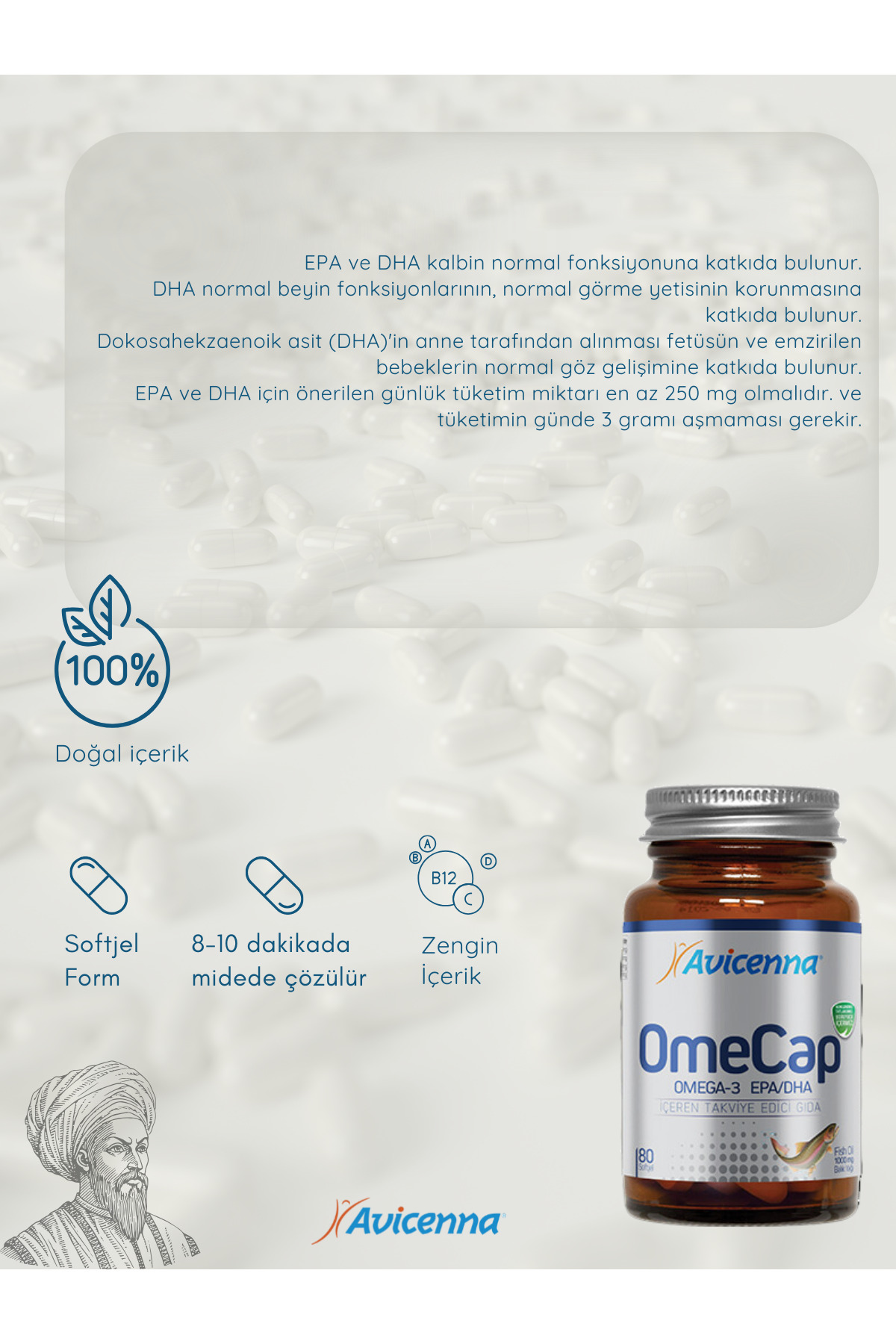 Avicenna Omecap - Omega 3 Balık Yağı - 80 Softjel 1000mg - Yüksek Epa ...