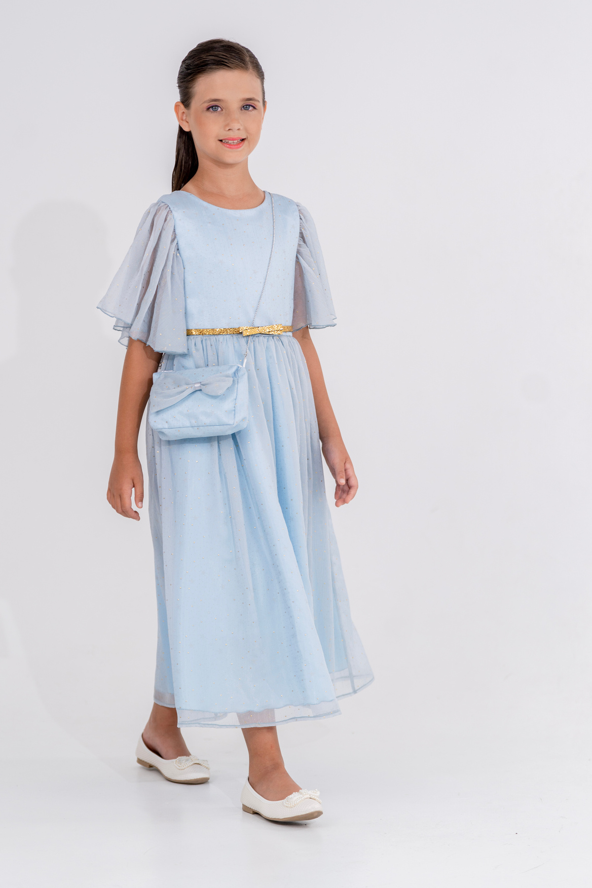 Eray Kids Yıldızlı Şifon Kemerli Kız Çocuk Abiye Elbise - Fiyatı, Yorumları