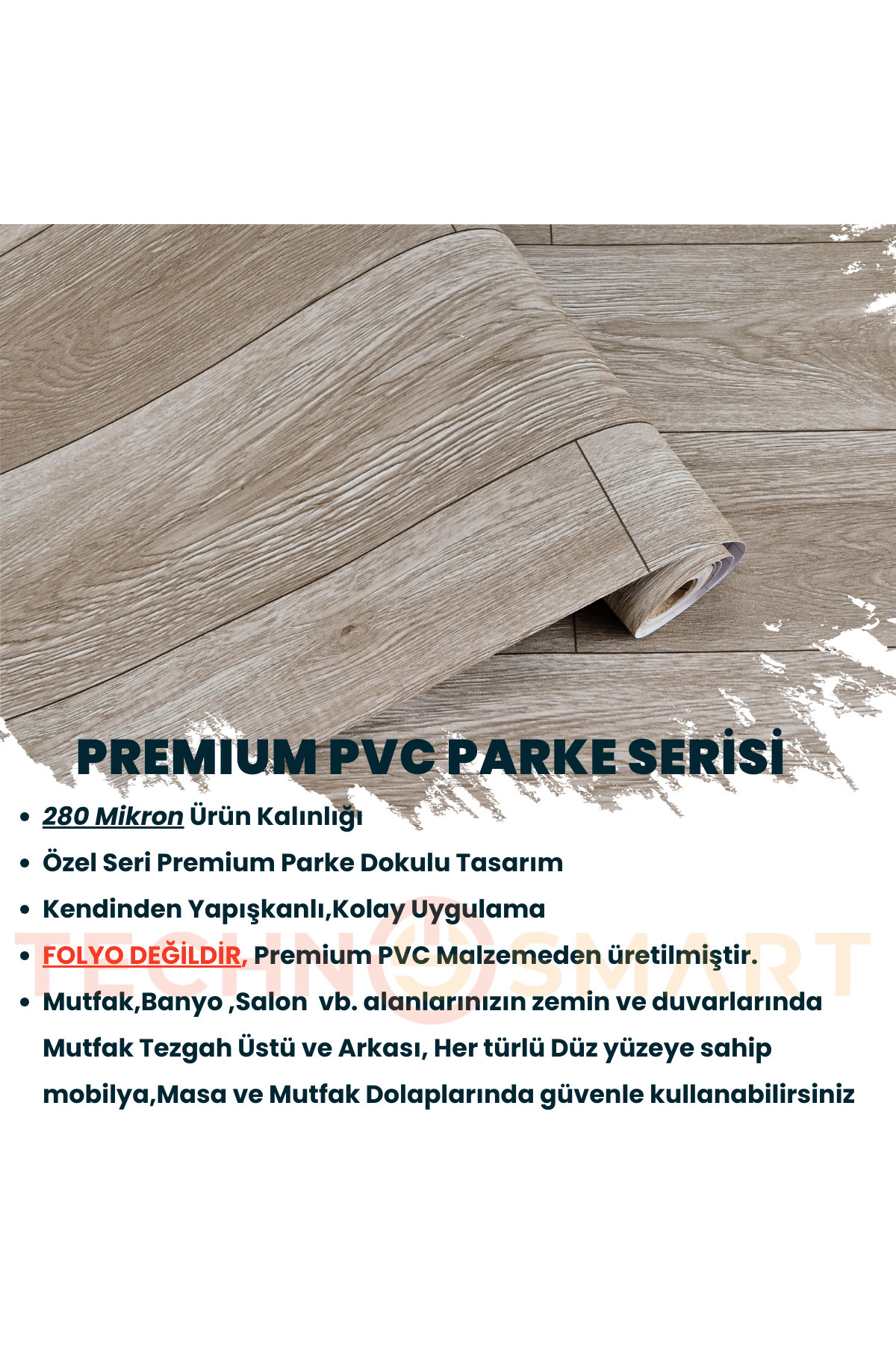 TechnoSmart 60×500cm Kendinden Yapışkanlı Parke Görünümlü Premium Zemin ...