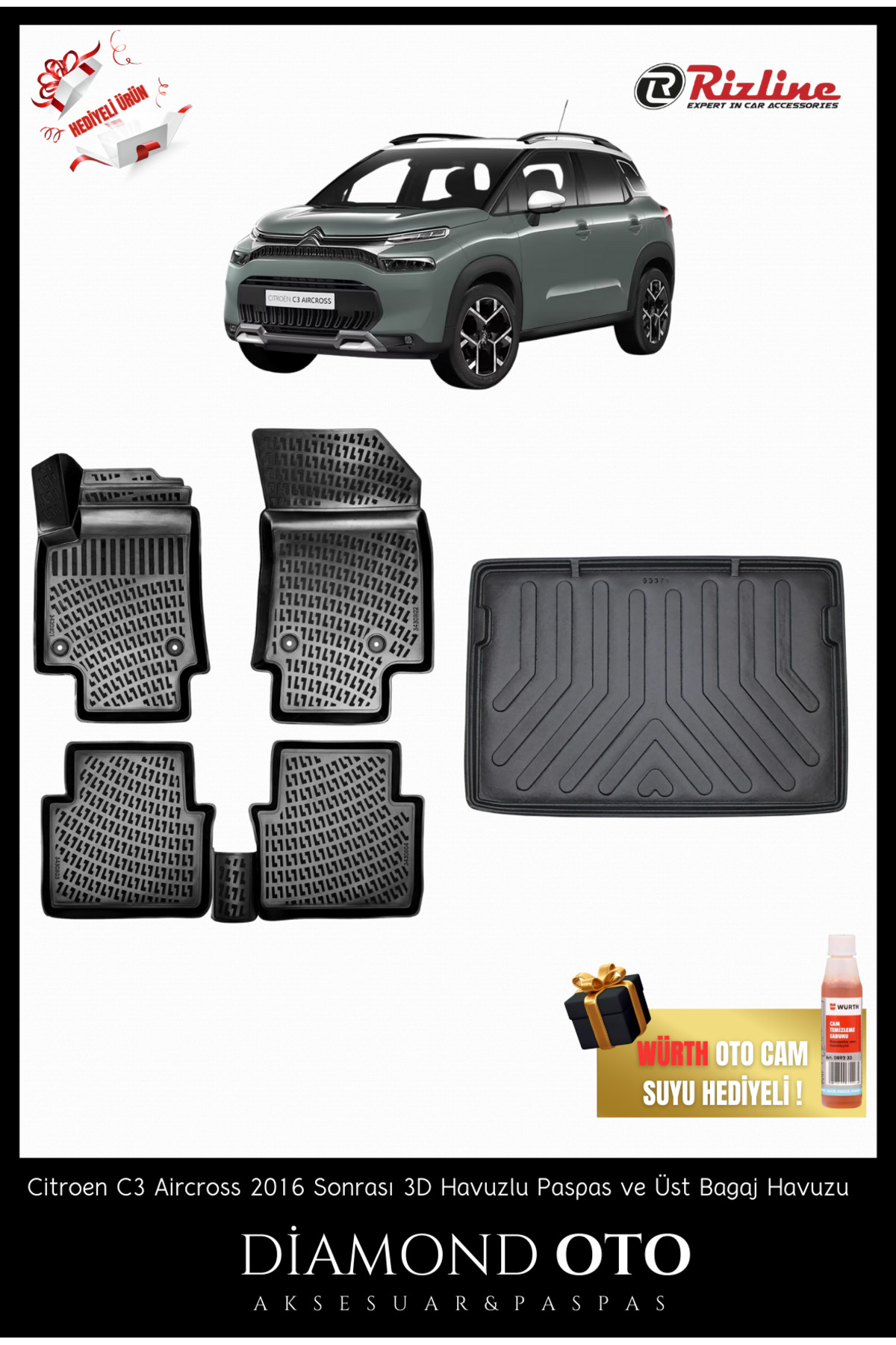 Rizline Citroen C3 Aircross 3d havuzlu paspas ve üst bagaj havuzu 2017 ...