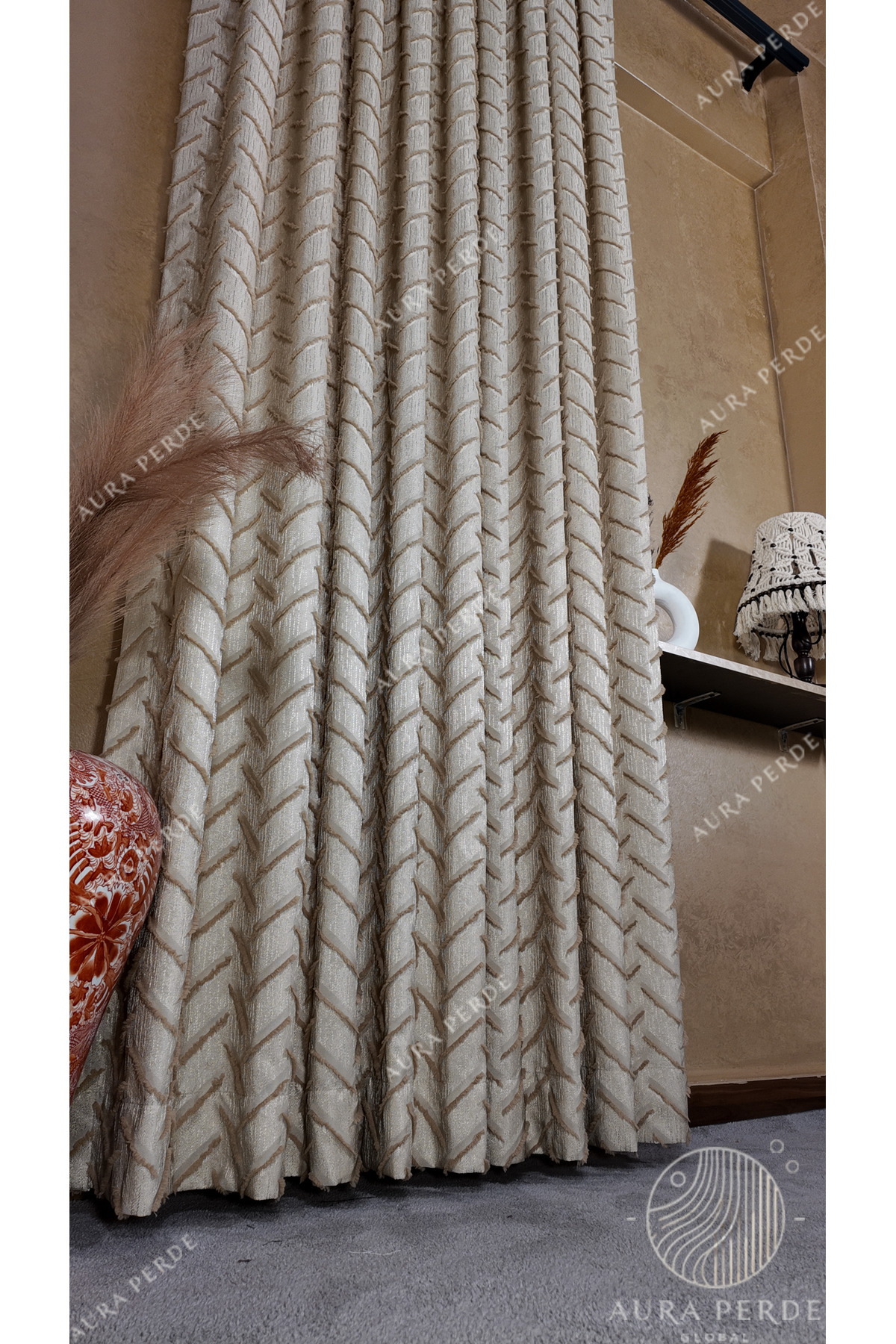 Fluiana Püsküllü Gerçek Keten Fon Perde Bej Renk-Sık Pile Dikim-Renk ...