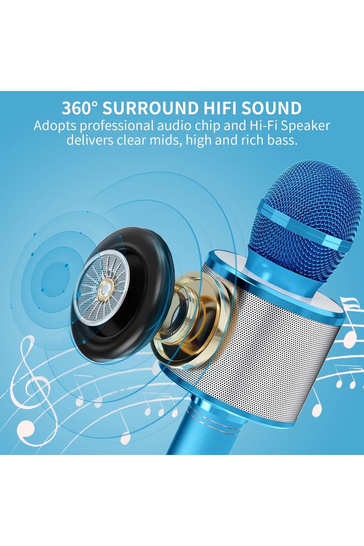 AWH Kids Microphone for Singing, Wireless Bluetooth Karaoke Microphone ...