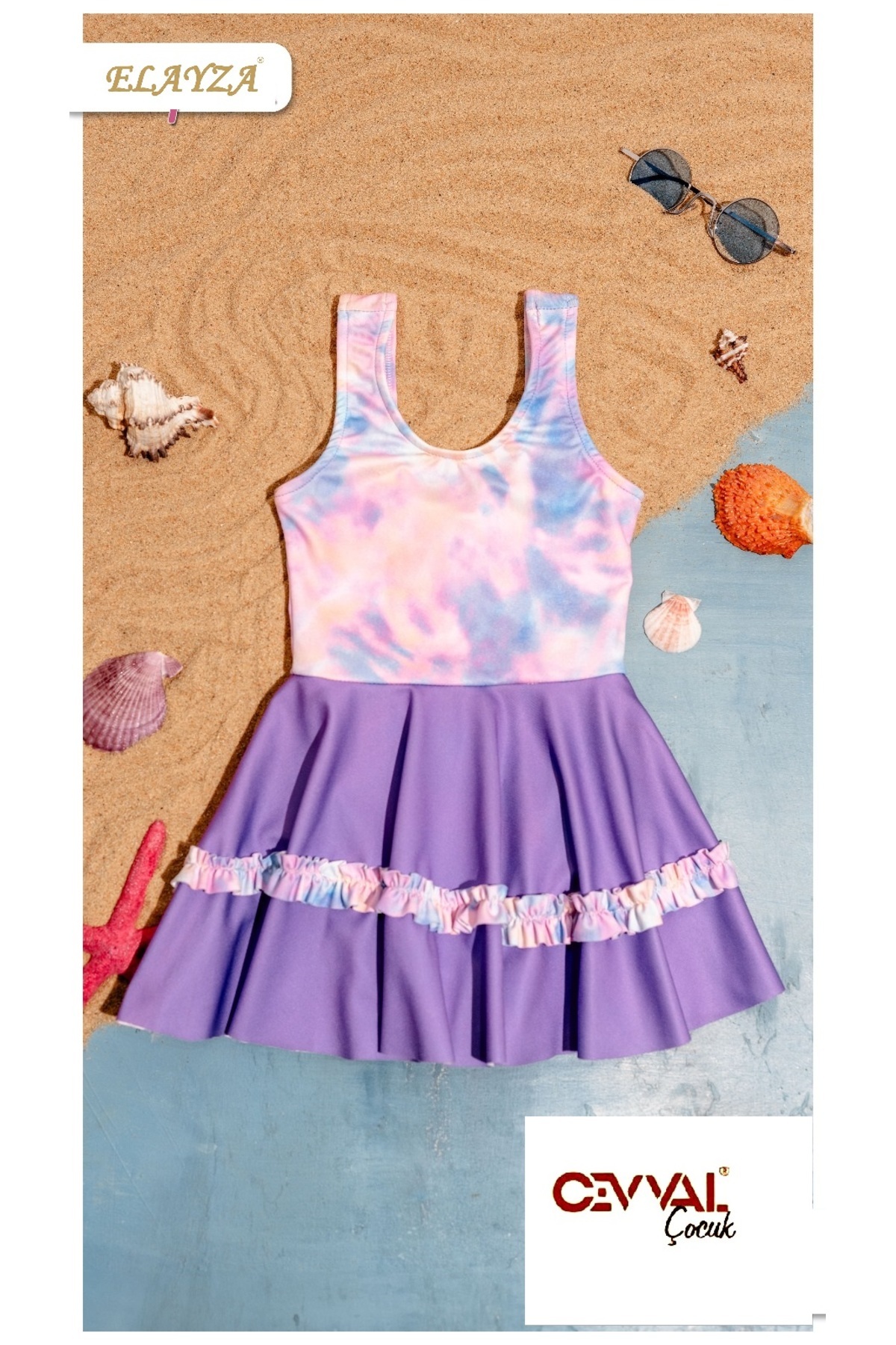 Elayza ETEĞİ FIRFIRLI BATİK DESENLİ KENDİNDEN KÜLOTLU KIZ ÇOCUK MAYO ...