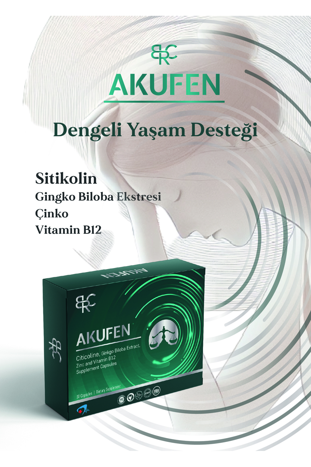 BRC AKUFEN Ginkgo Biloba, Sitikolin, B12, Çinko Içeren Takviye Edici ...