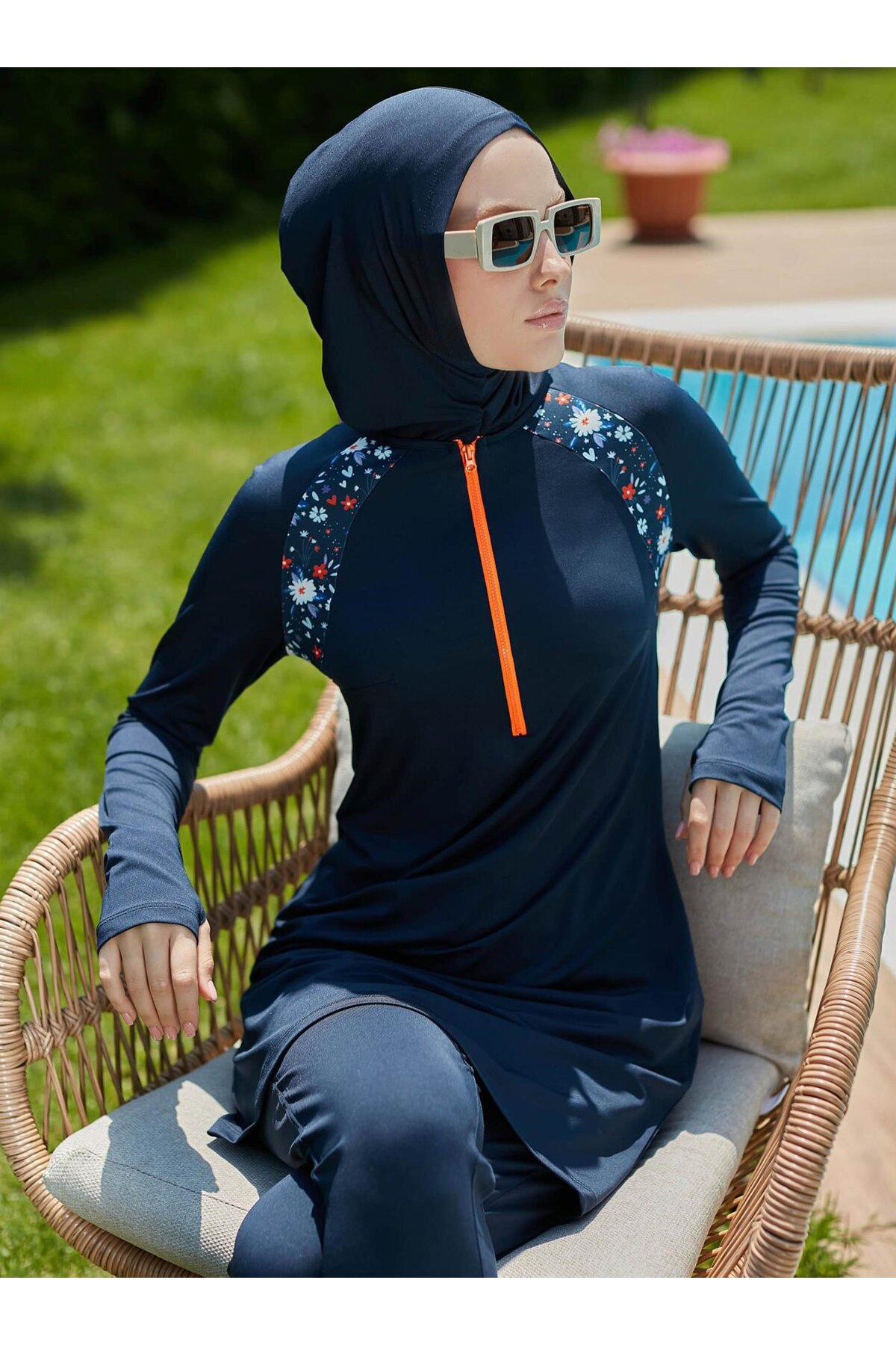 MAYOU Kolları Parmak Geçmeli Renkli Fermuarlı Spor Tesettür Mayo ...