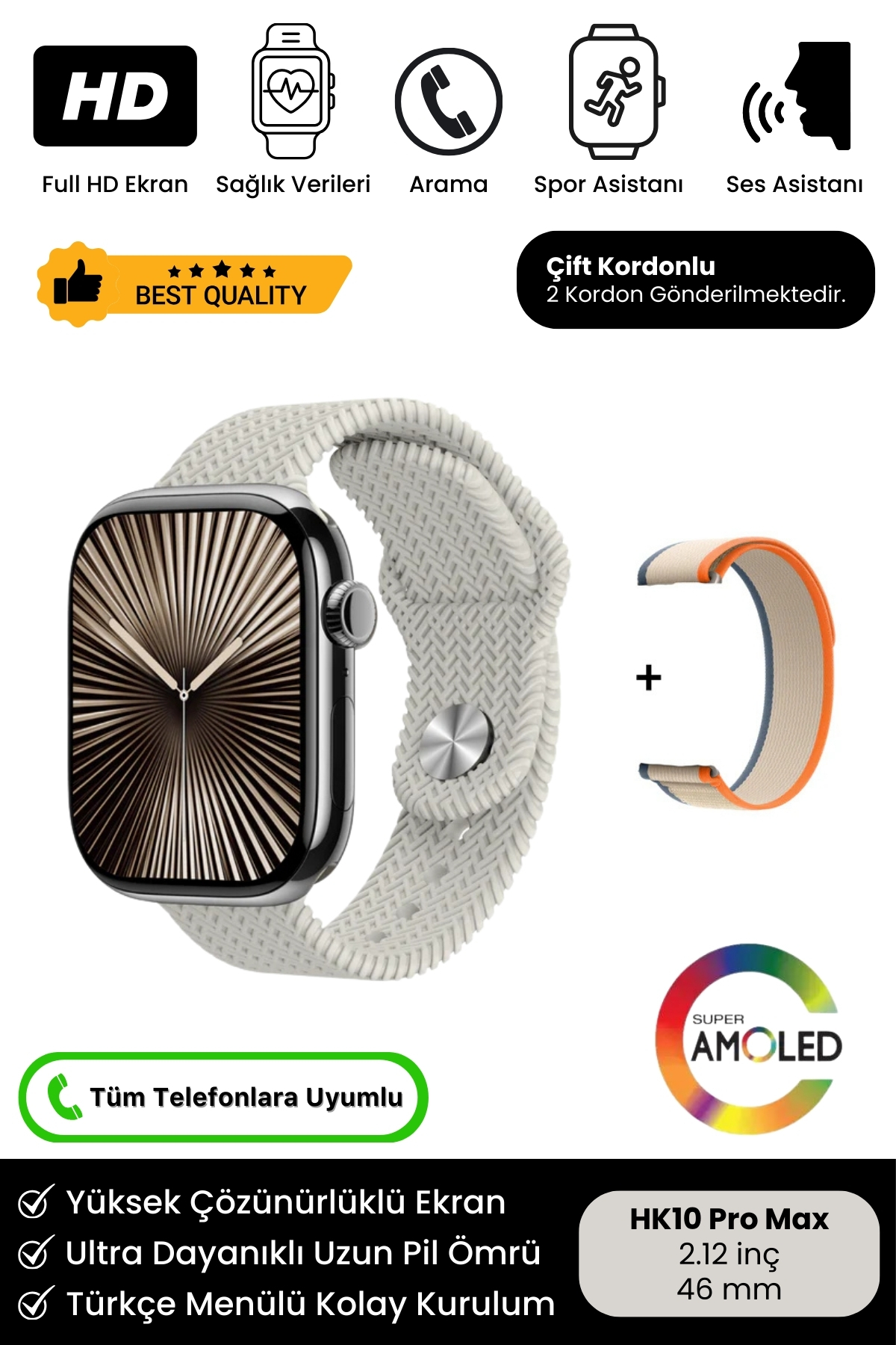 Noriyen Yeni Nesil Watch 10 Amoled Full HD Ekran Yapay Zeka iOS Android ...