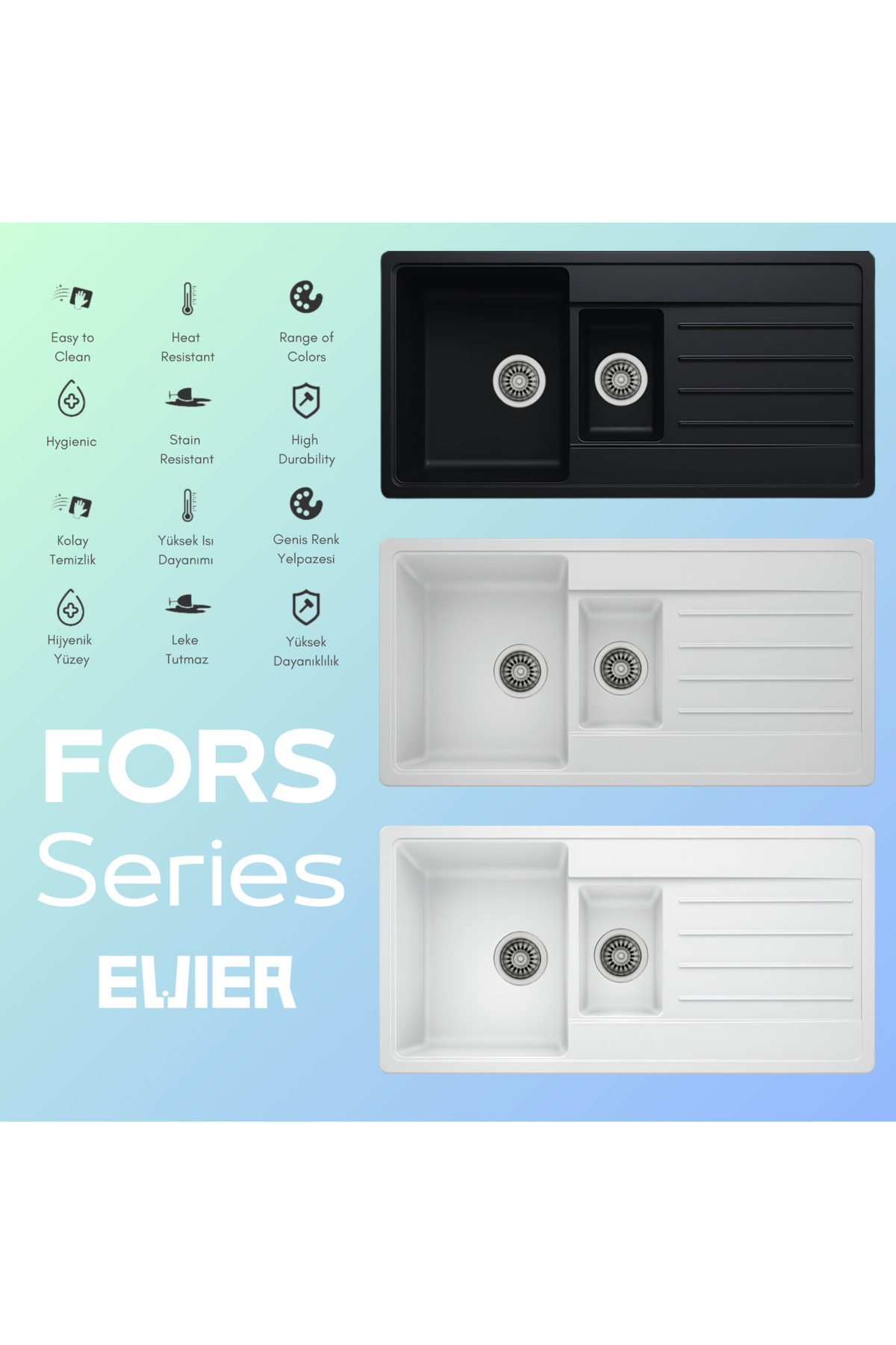 EVIER Granit Evye Fors Series Grey (GRİ) - (1.5 Göz) - (100x50 ...