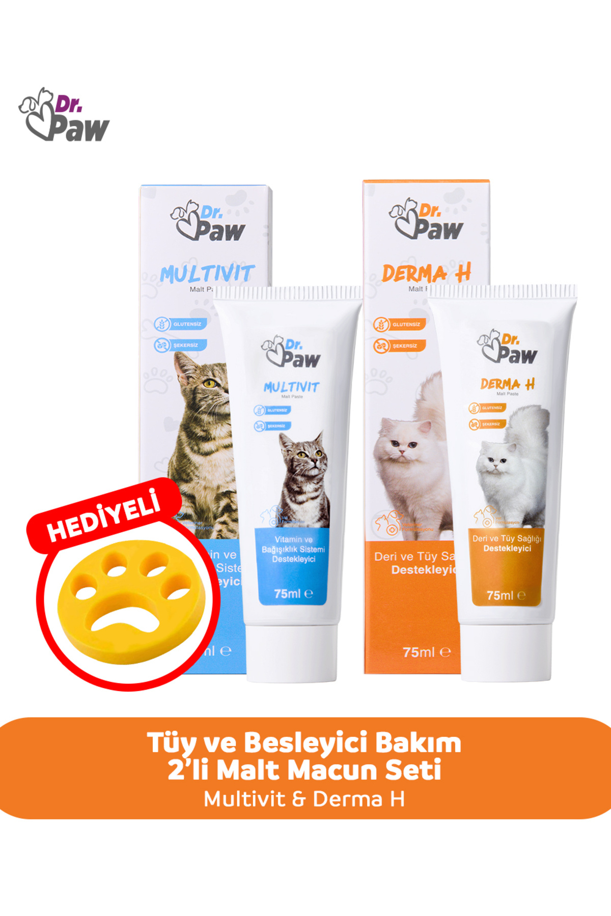 Dr.Paw Tüy ve Besleyici Bakım 2’li Malt Macun Seti (Multivit & Derma H ...