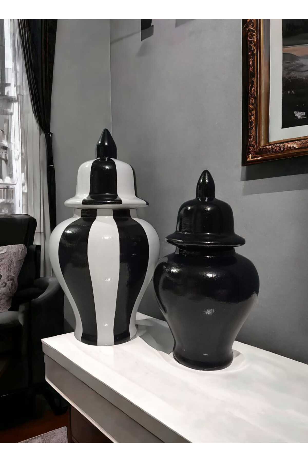 VERA HOME DECOR Carolles, Seramik El Boyaması Çizgi Desenli Şah Küp ...