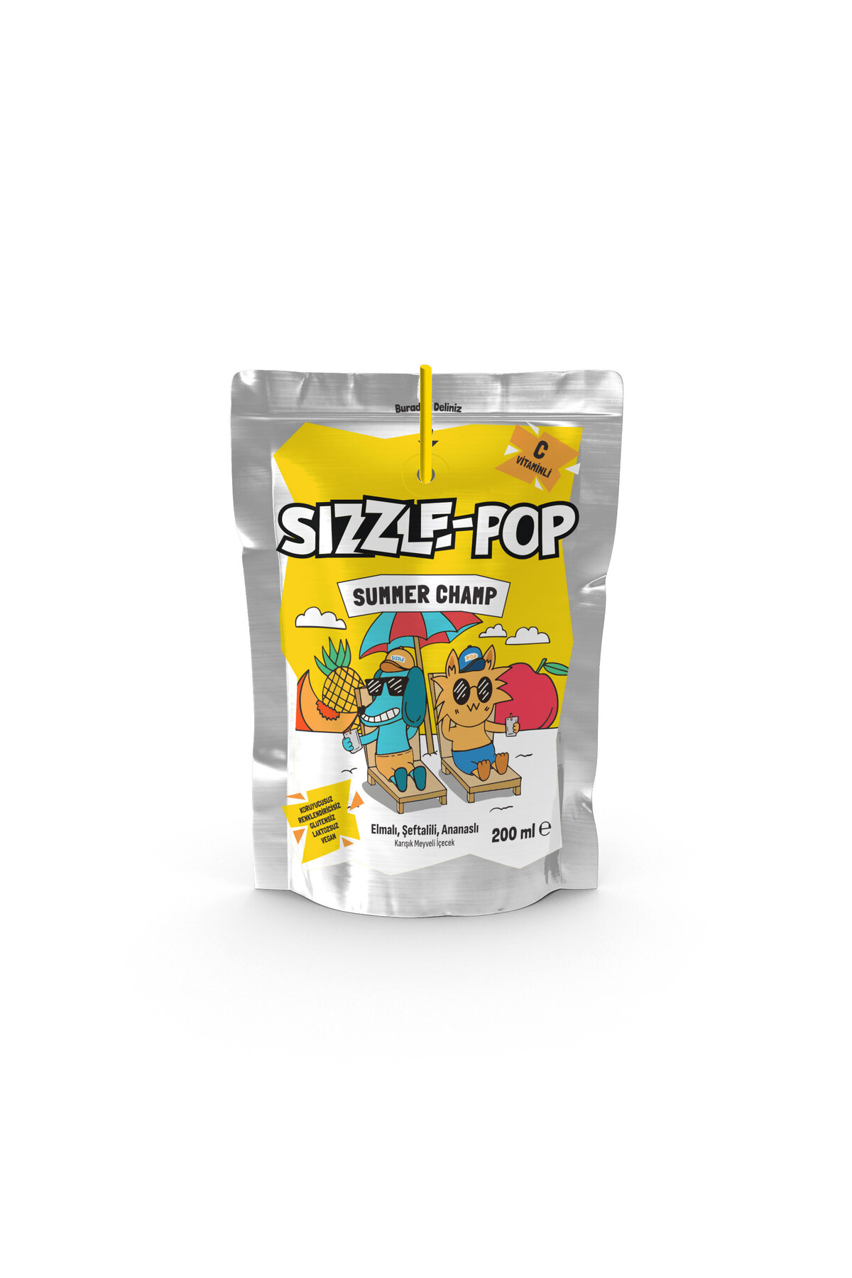 SIZZLE-POP SUMMER CHAMP ŞEFTALİ ELMA ANANAS MEYVE SUYU 200 ML X 8 ADET ...