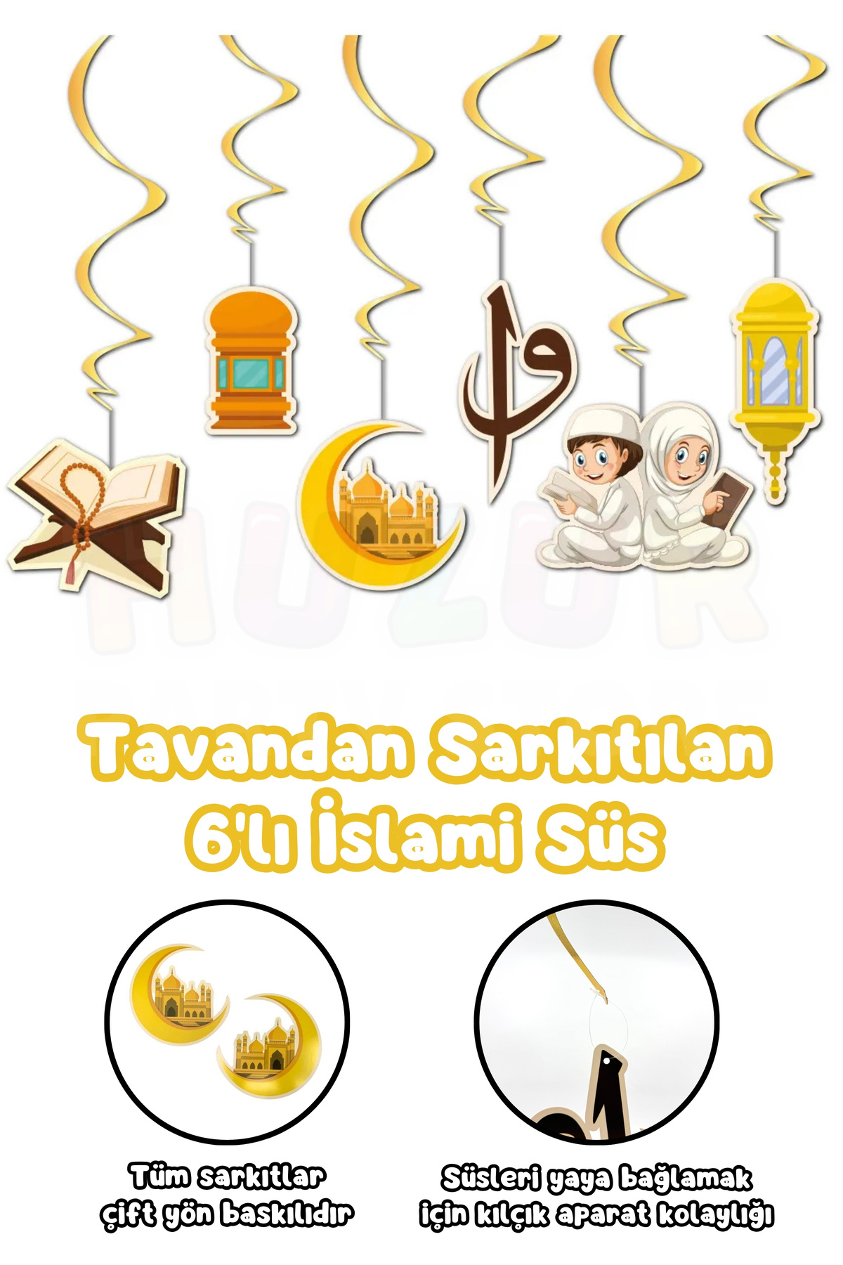 Huzur Party Store Kuran Okuyorum Temalı 6 Adet Tavan Sarkıt Süsü Kurana ...