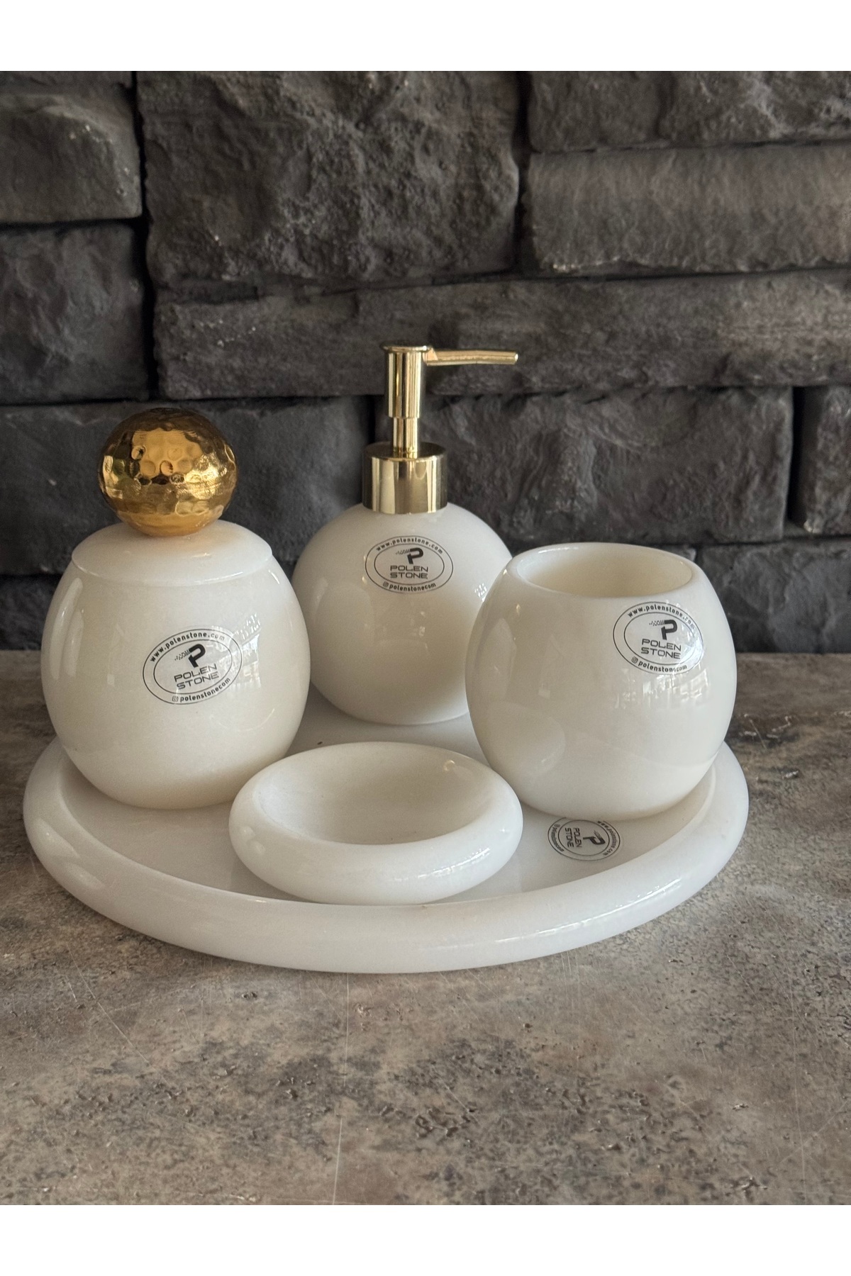 Polen Stone - Oval Model 5 Parçalı Beyaz Mermer Banyo Takımı - Fiyatı ...