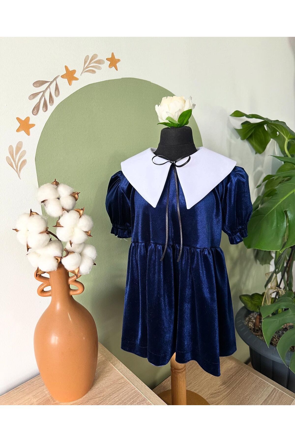 LİONXKİDS Alice Model, Üçgen Bebe Yaka, Karpuz Kol, Lacivert Kadife ...